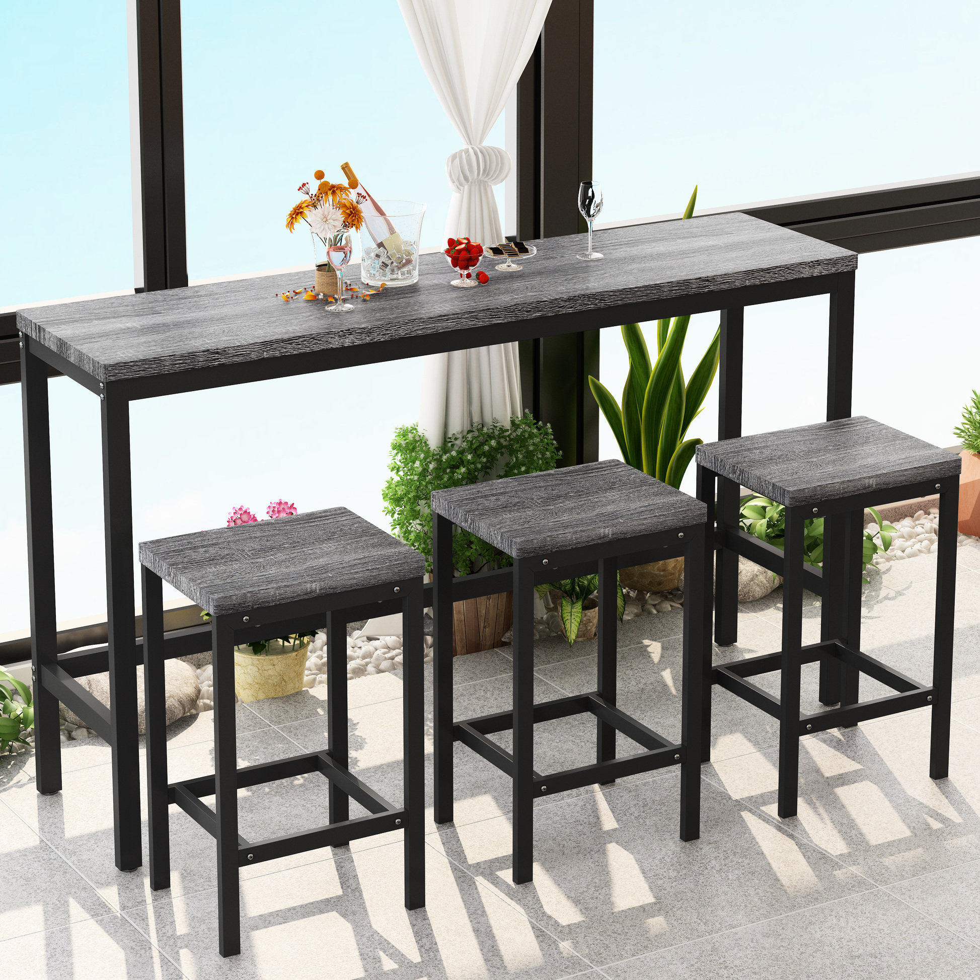 Wrought Studio™ Modern Design Gray Dining - 3 Stools, Strong And Long ...