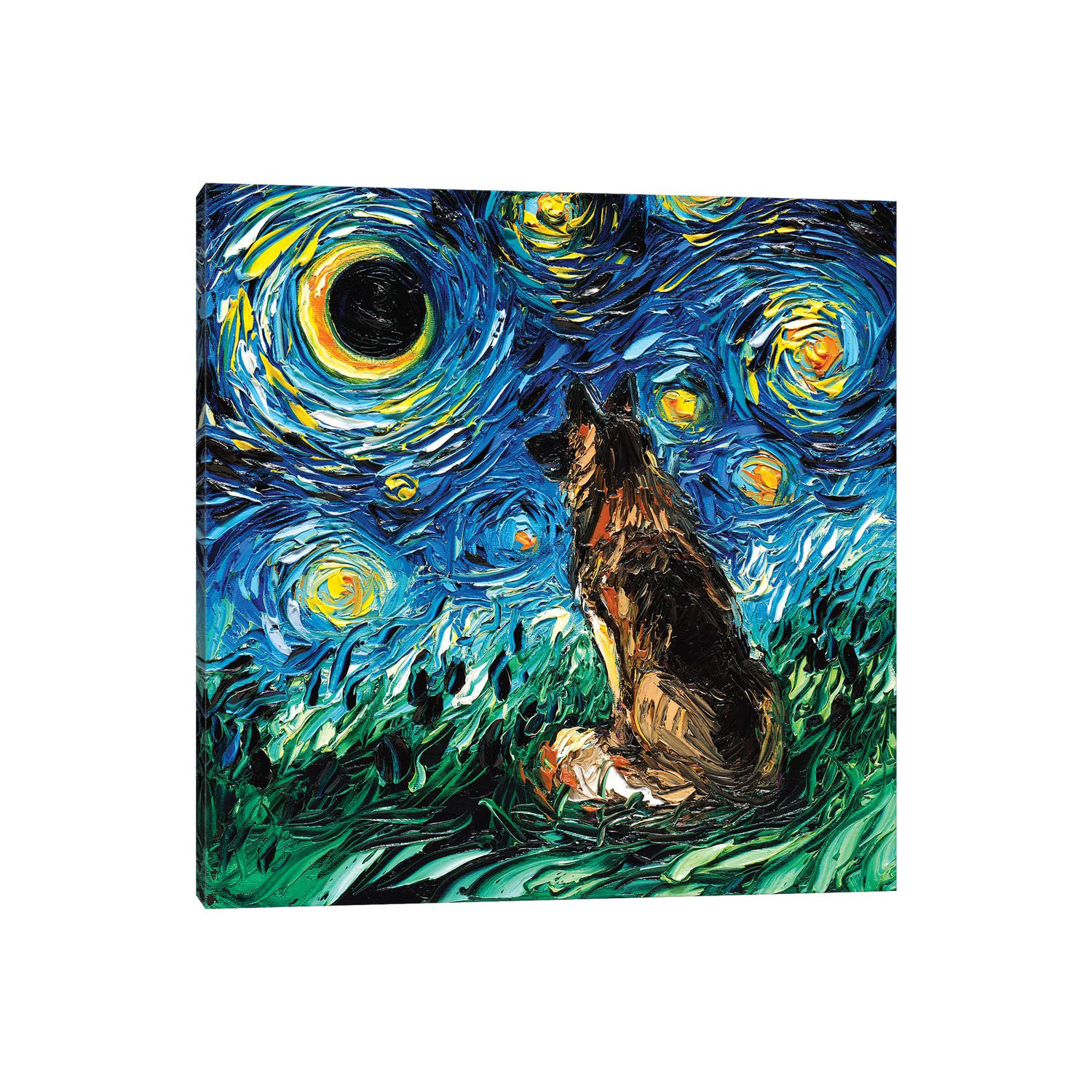 East Urban Home German Shepherd Night by Aja Trier - Painting Print ...