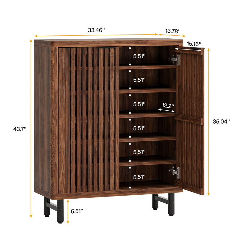 Loon Peak® 24 Pair Walnut Shoe Storage Cabinet with Louvered Doors ...