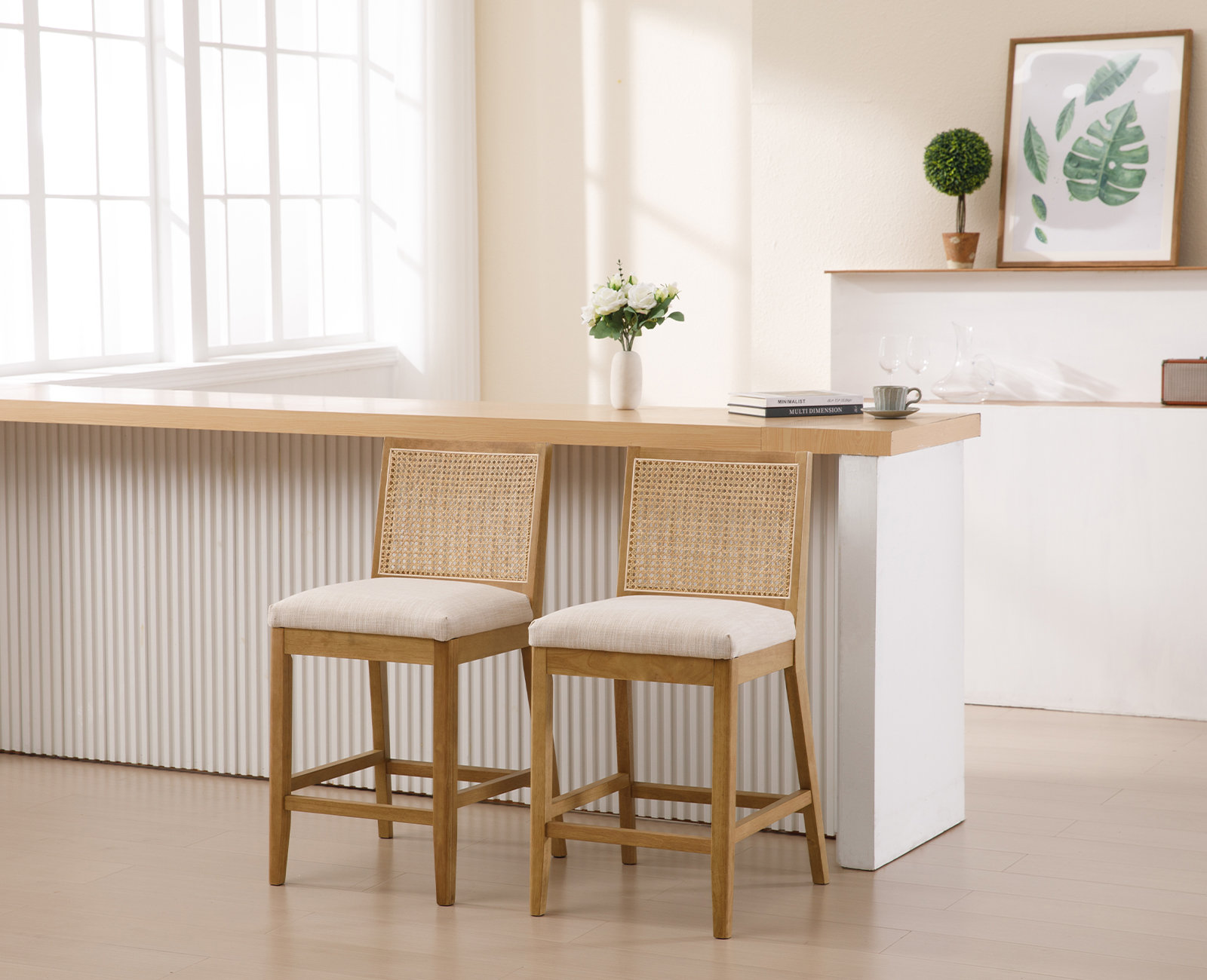 Bayou Breeze Rustic-Chic Counter Stools With Wicker Backrests And Wide ...