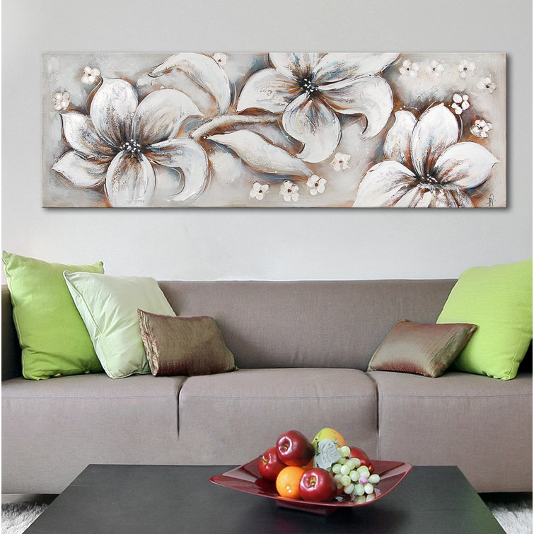 Ebern Designs White Flowers by P. Rossini - Wrapped Canvas Panoramic ...