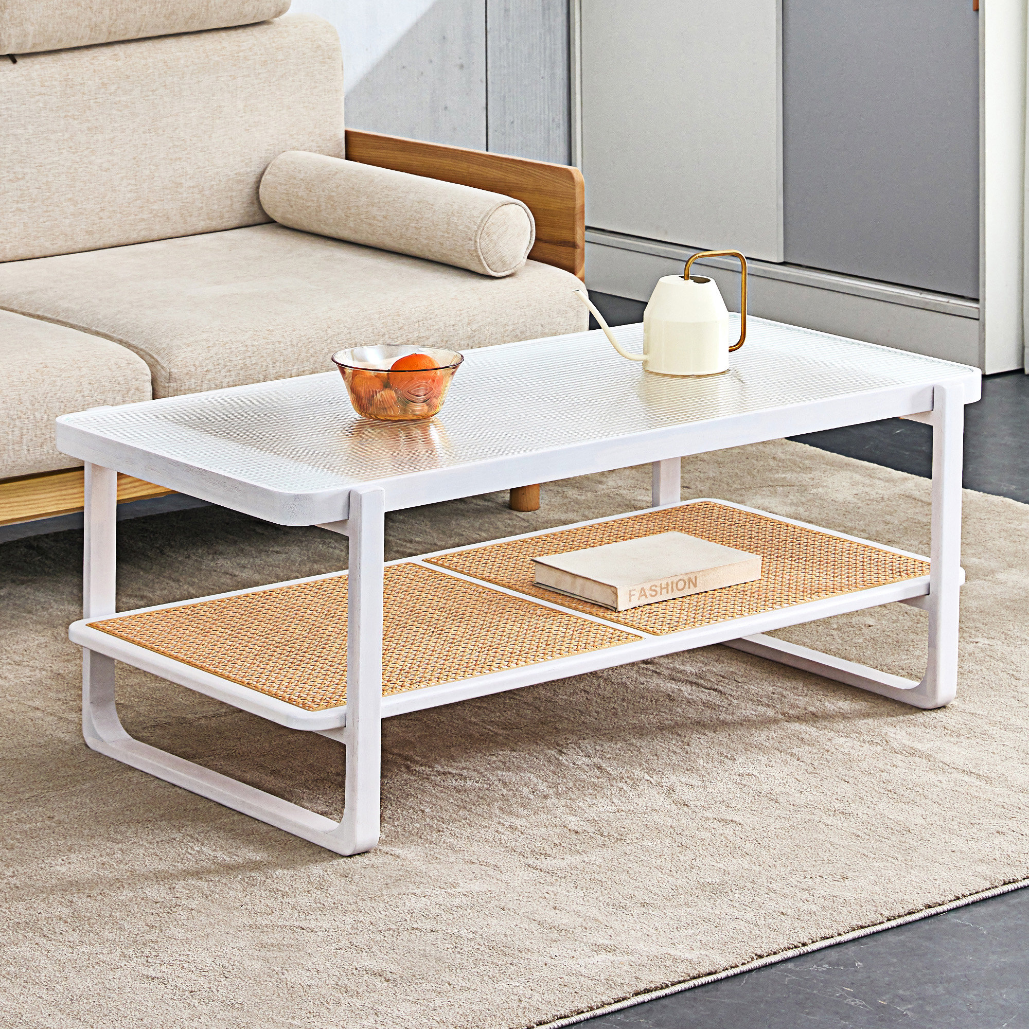 Ophelia & Co. Modern Minimalist White Double Layered Solid Wood Coffee ...