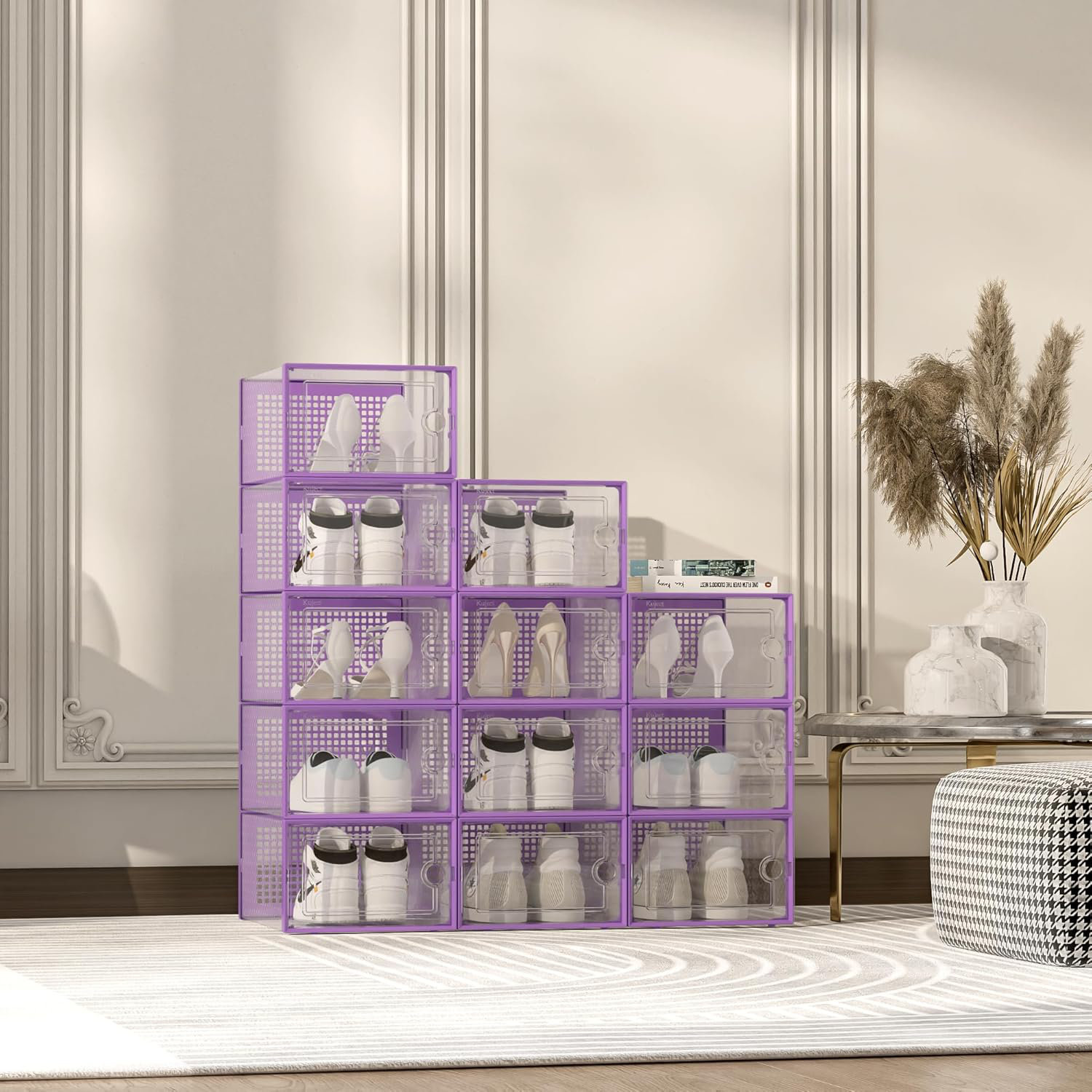 Rebrilliant Plastic Shoe Storage Boxes Organizers, Stackable Shoe Rack ...