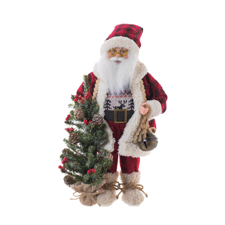 The Holiday Aisle® Red/Ivory Fabric Standing Cozy Santa with Furry ...