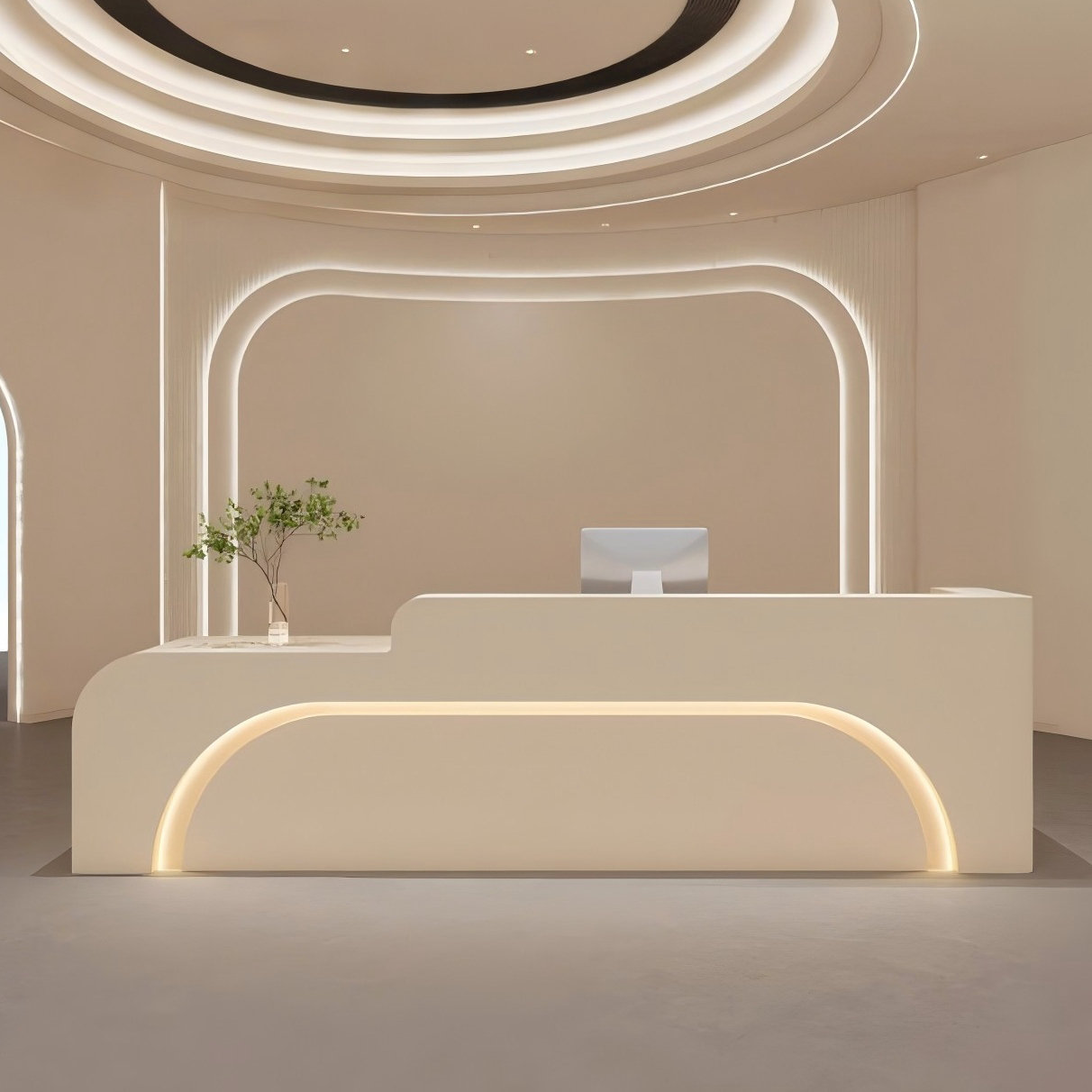 Orren Ellis 118.11"Modern Minimalist Baked Lacquer Beige Reception Desk ...