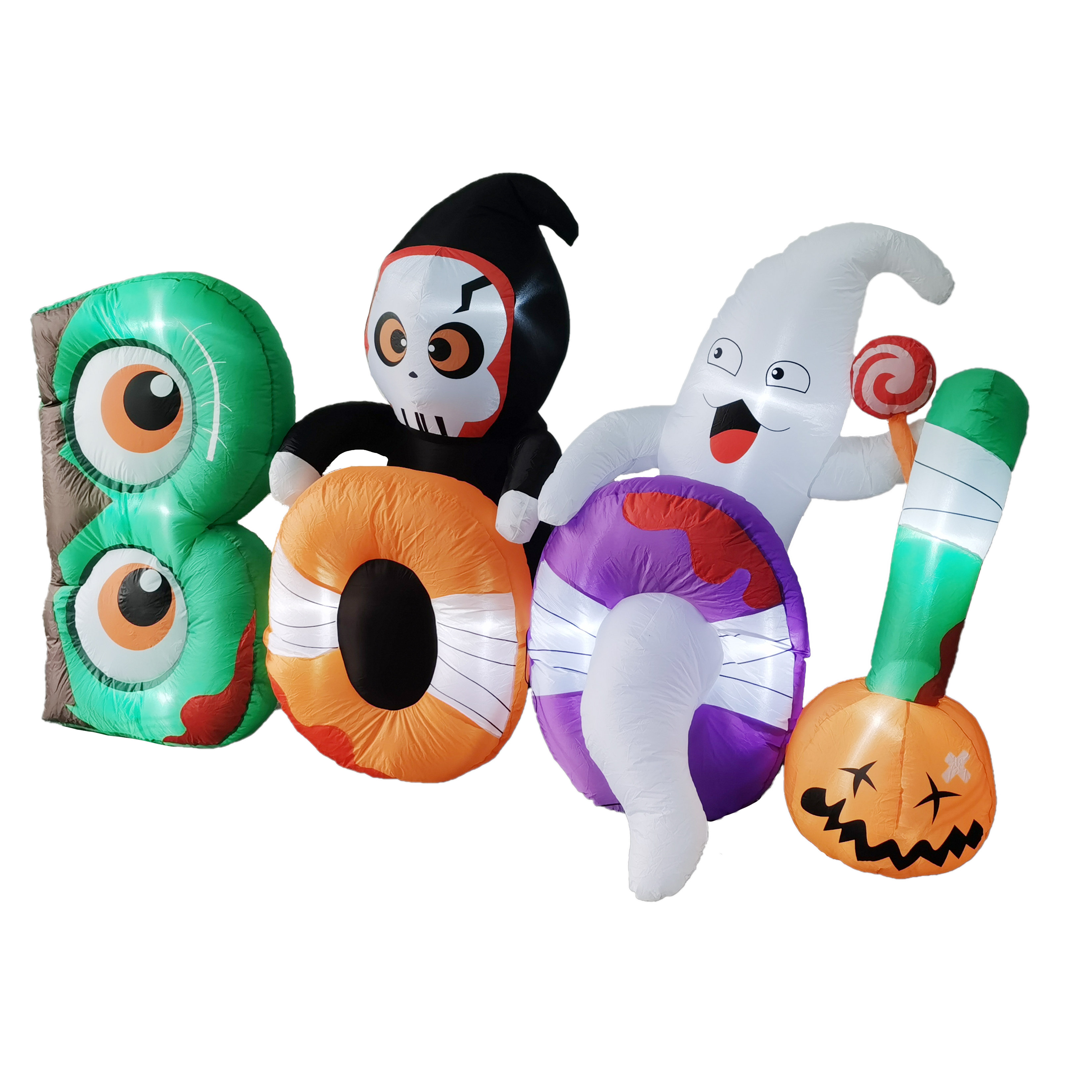 Haunted Hill Farm 8-ft. Wide Reaper and Ghost Boo Sign Yard Blow Up ...