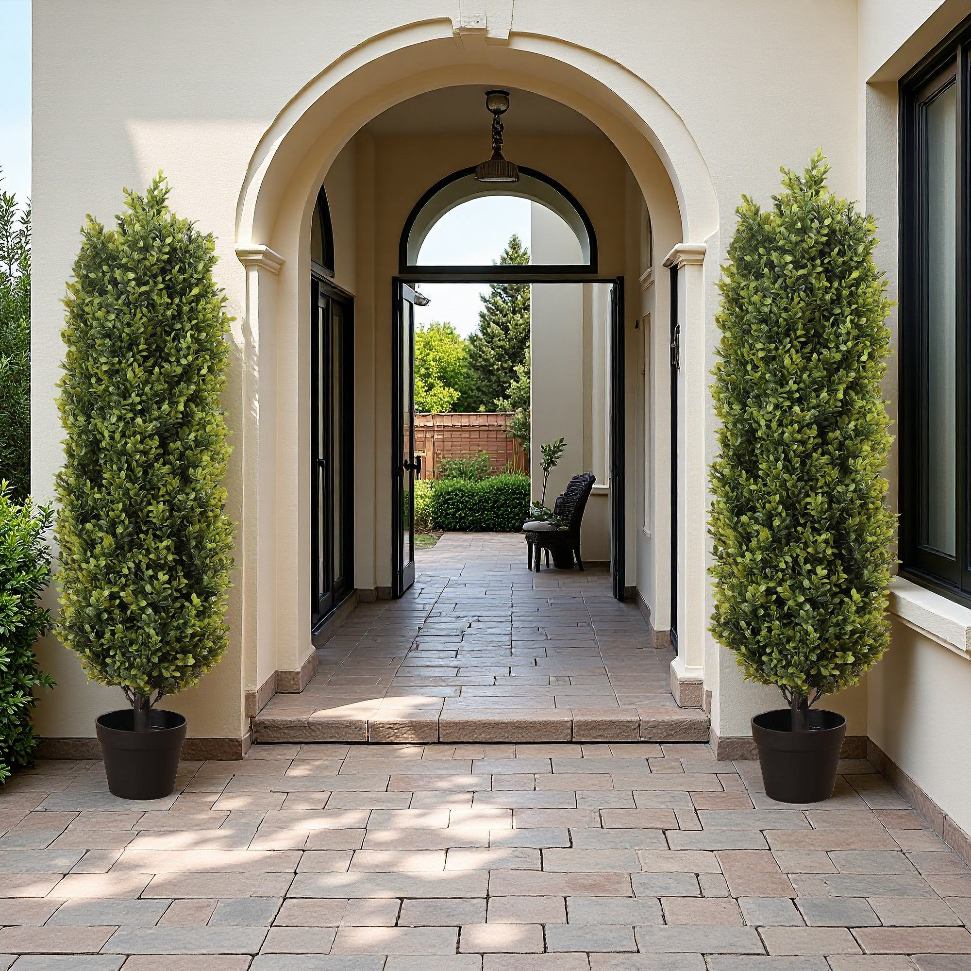 Primrue 47 Inch Artificial Boxwood Topiary Trees Set Of 2, Uv Resistant ...