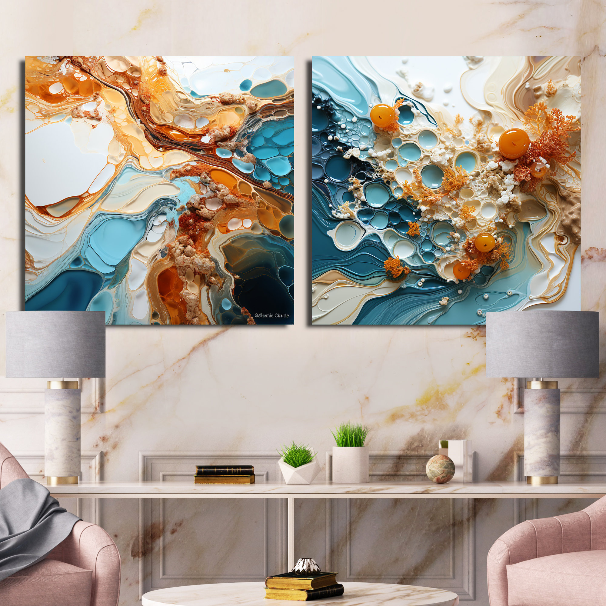 Ivy Bronx Blue And White Geyser Liquid Ink - Abstract Shapes Square ...