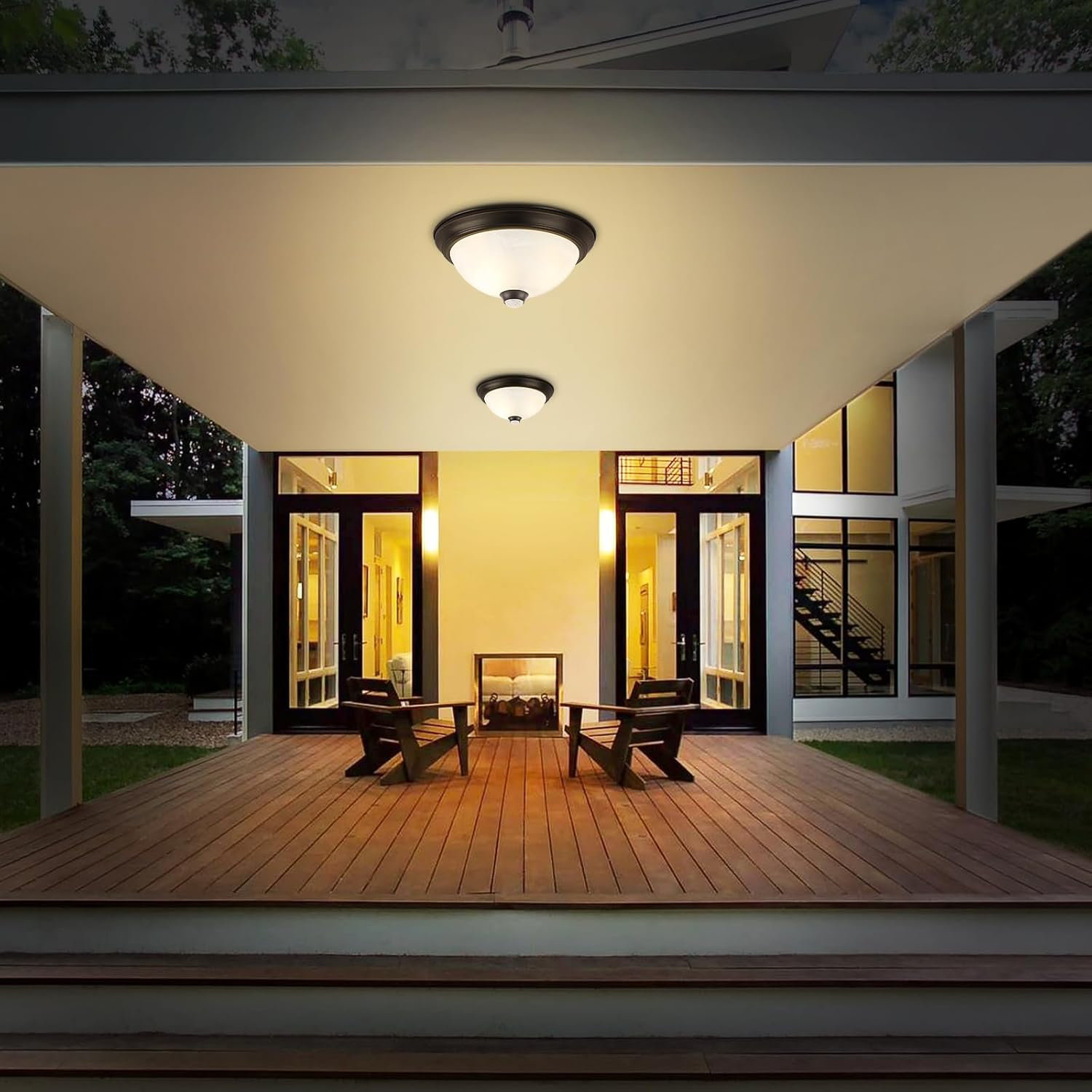 Ivy Bronx Outdoor Motion Sensor Ceiling Light With Remote, Dusk To Dawn ...