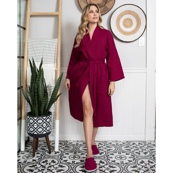 LOTUS LINEN Waffle Kimono Lightweight Robes - Cotton Bath Robe ...
