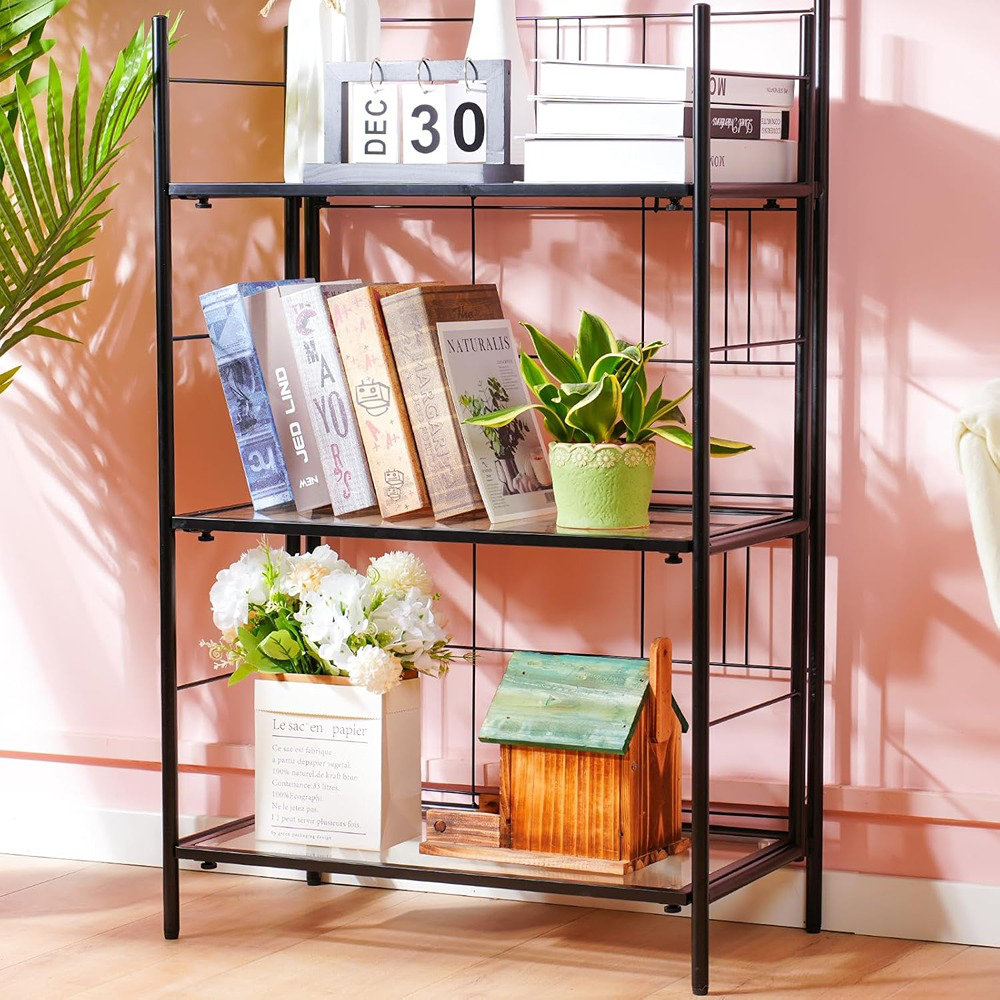 17 Stories Folding Book Shelf, Easy Assembly Foldable Bookshelf, 3 Tier ...