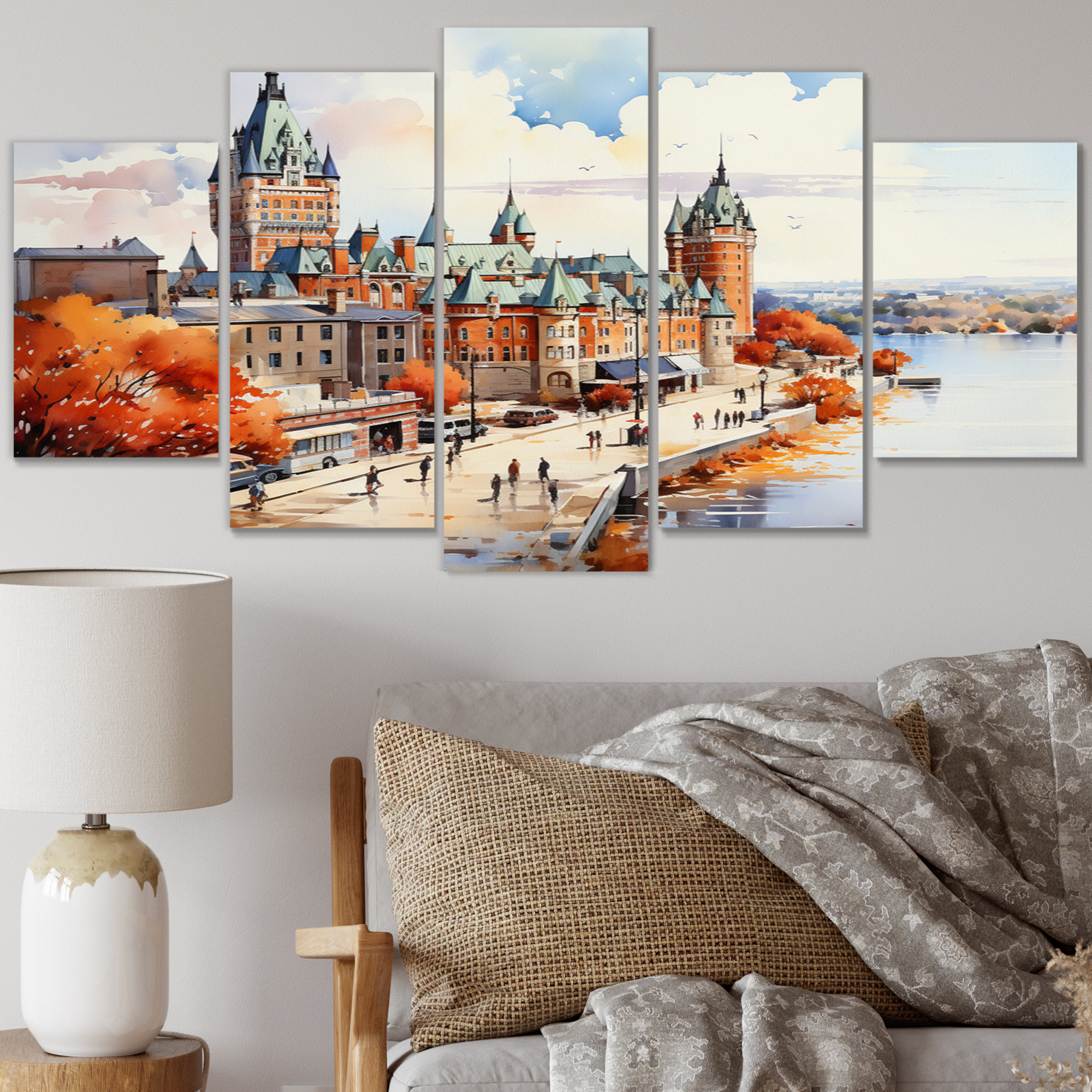 Design Art Quebec City French Beauty I - Quebec Canvas Print - 5 Panels ...
