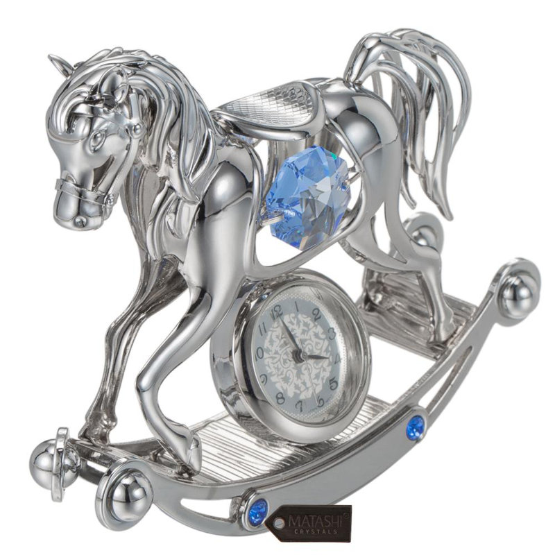 MatashiCrystal Crystal Studded Rocking Horse Desk Clock Figurine ...