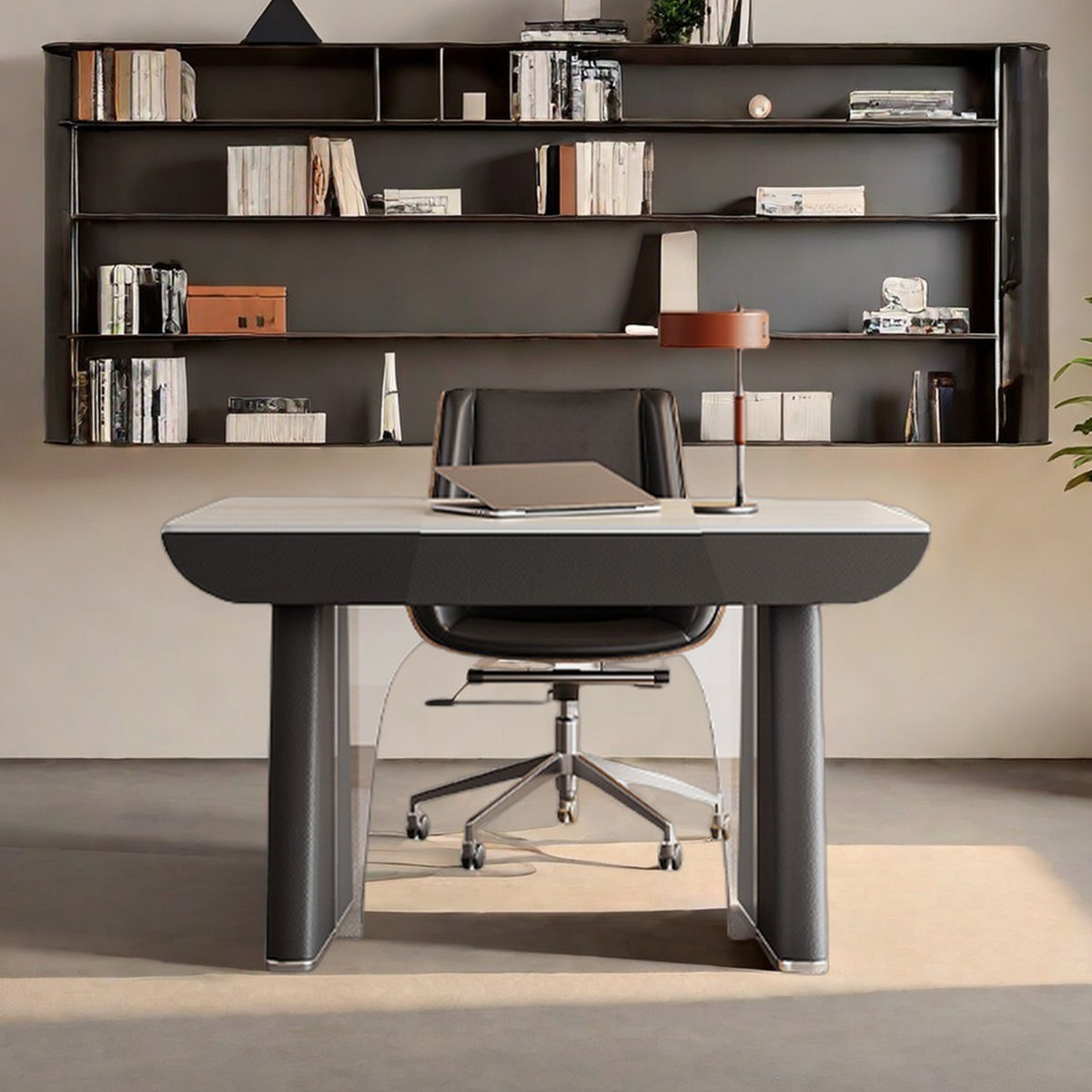 Orren Ellis Desk rock slab office desk black long workbench | Wayfair