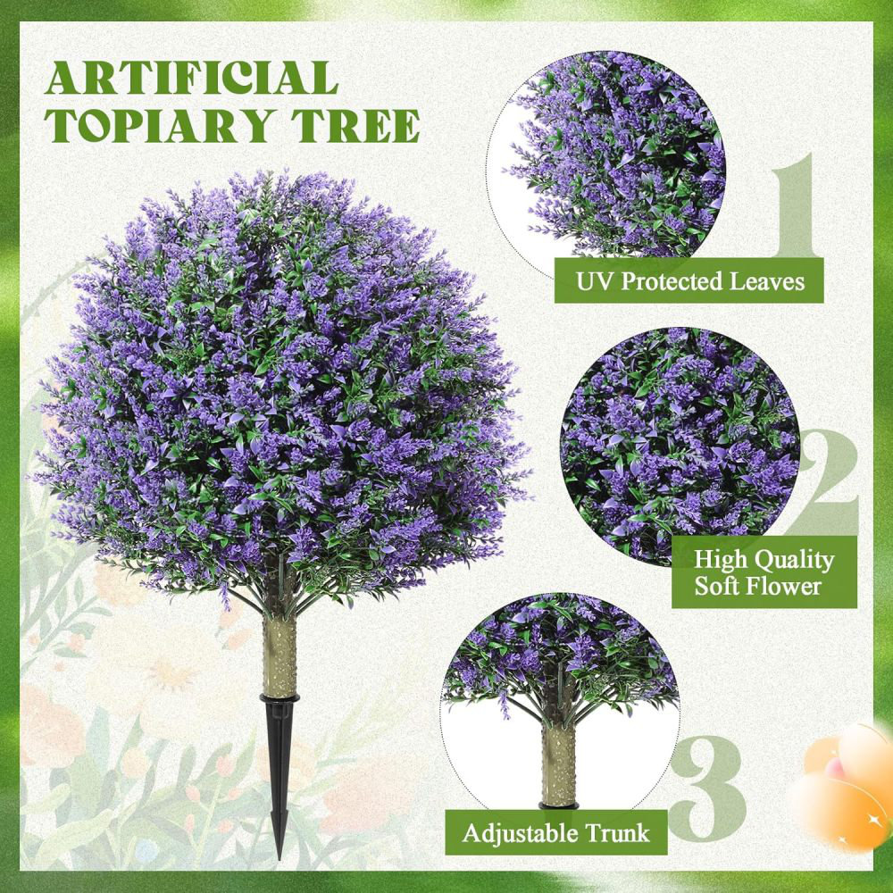 Primrue 27"Artificial Topiary Ball Tree with Flower Set of 2,Outdoor ...