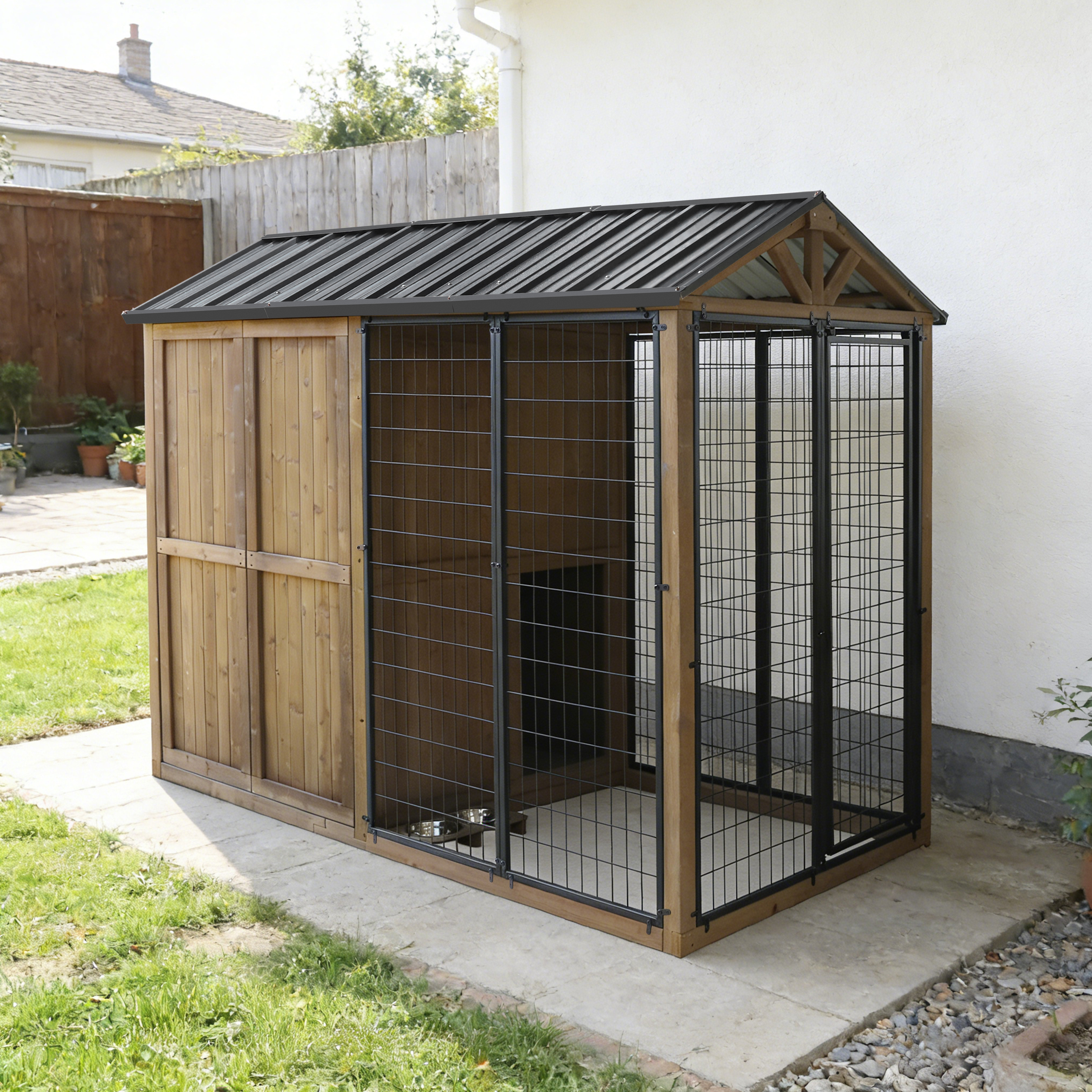 Veikous Cedar Wood Outdoor Dog Kennel with Steel Roof | Wayfair