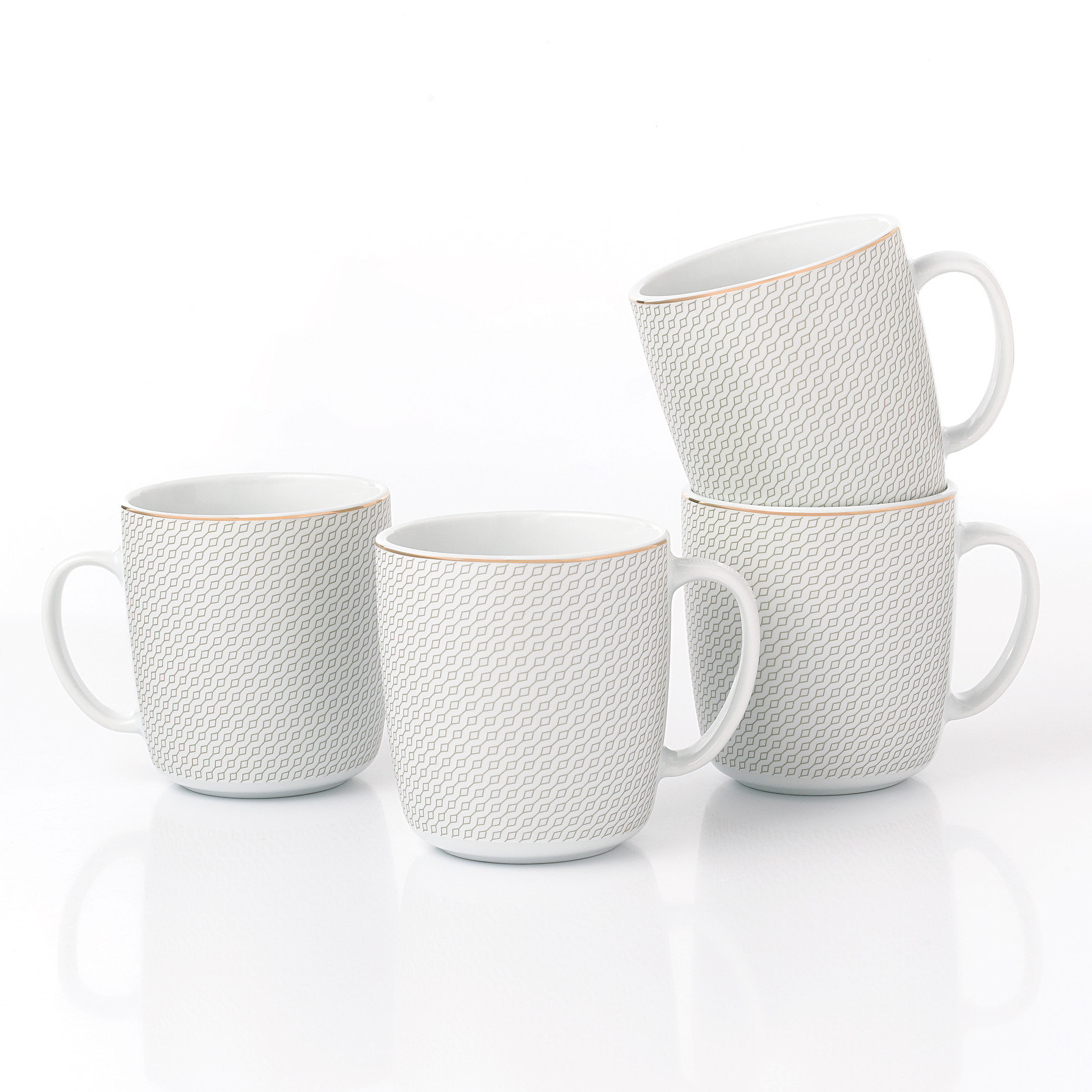Waterside 4pk Premium Diamond And Gold Mug Set With Gold Line | Wayfair ...