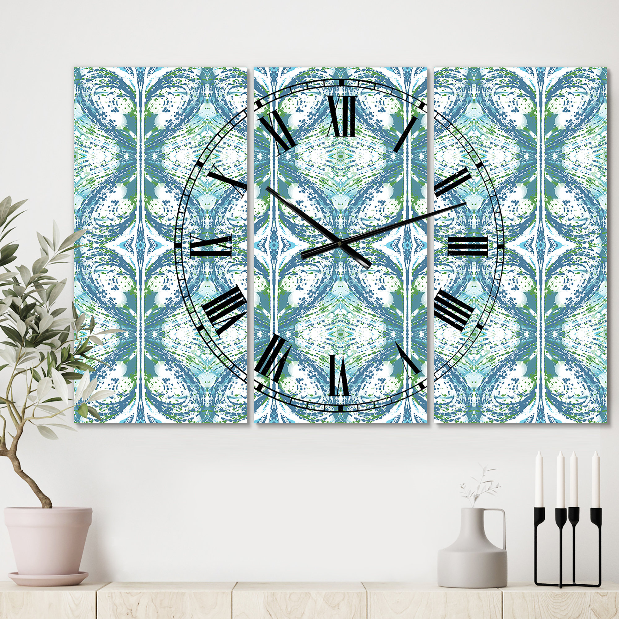 East Urban Home Embossed Teal Pattern V - Large Mid-Century 3 Panels ...