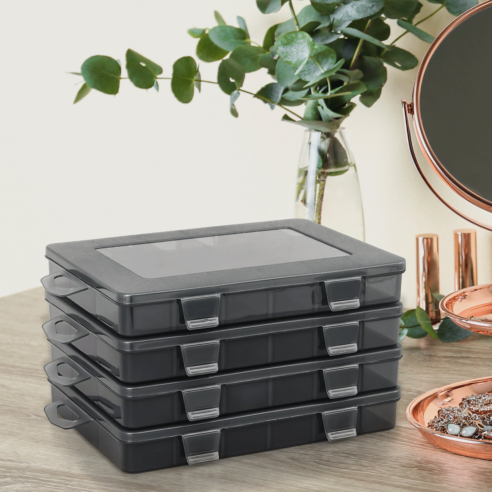 Rebrilliant 4Pcs 18 Grids Plastic Compartment Box With Adjustable ...