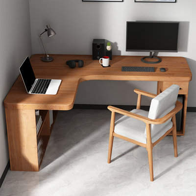 Furnire Lewi Chestnut L-Shaped Solid Wood desks | Wayfair