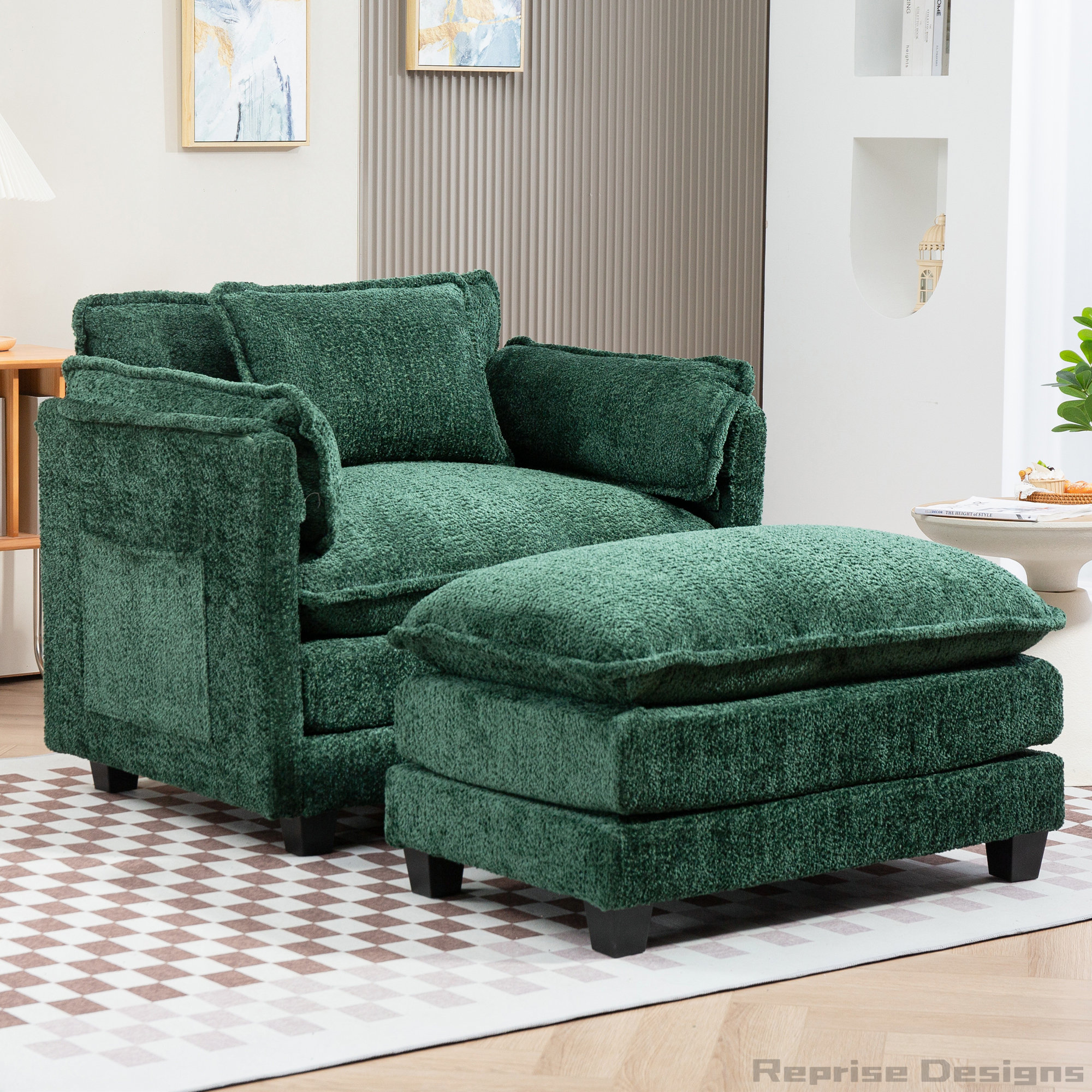 Reprise Designs Oversized Sofa Chair with Portable ottoman for Living ...