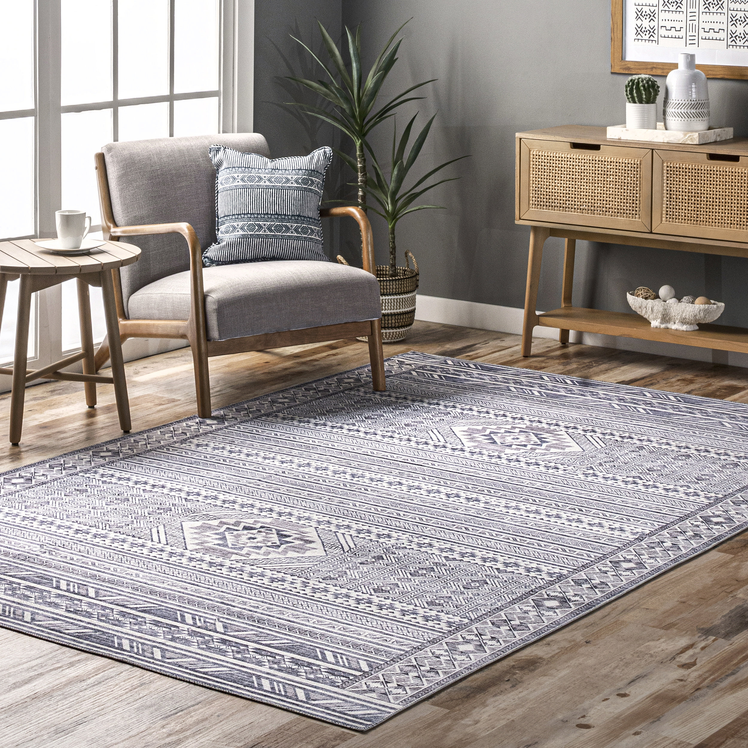 The Twillery Co. Machine Geometric Machine Washable Area Rug for Living ...