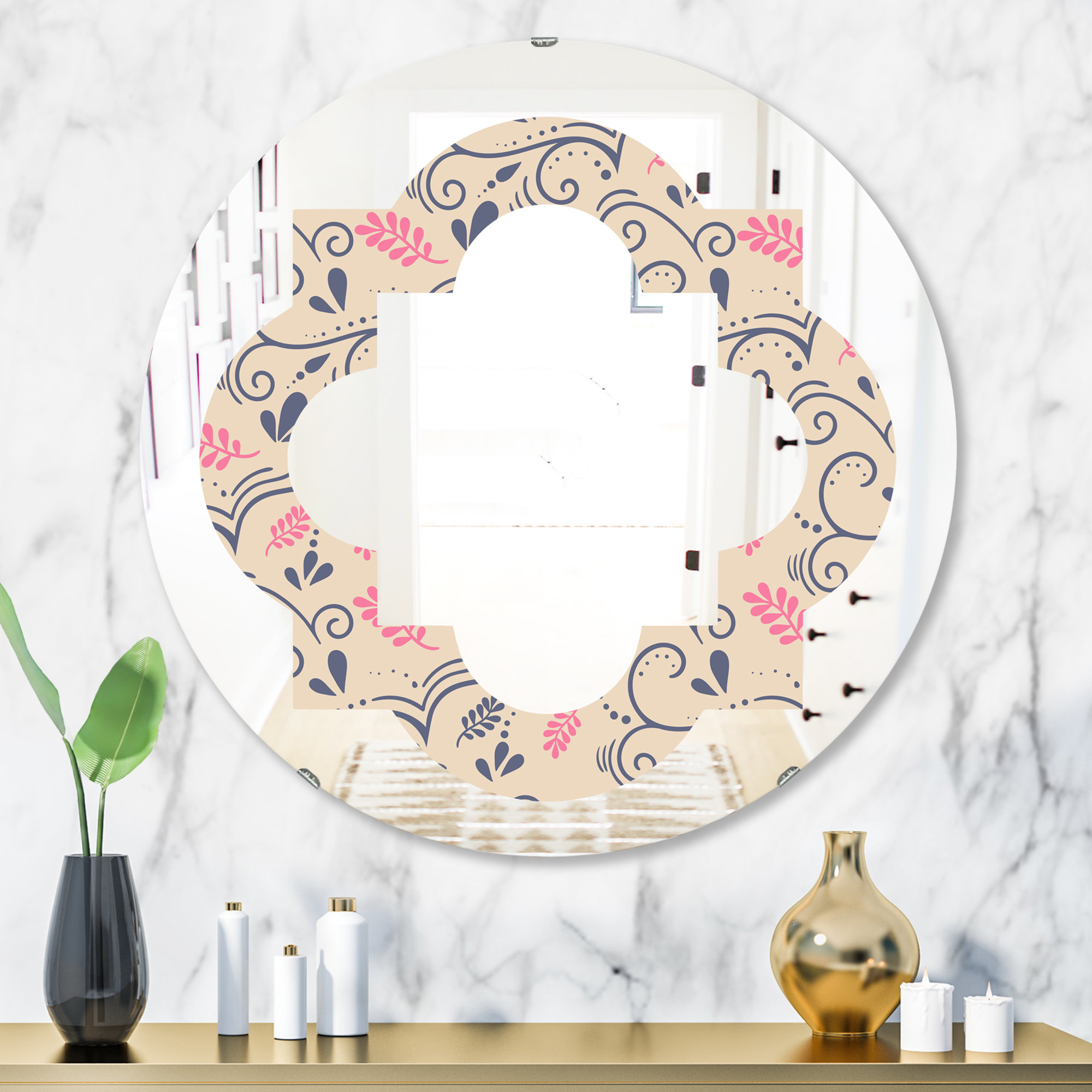East Urban Home Quatrefoil Botanical Pattern X French Country Frameless ...