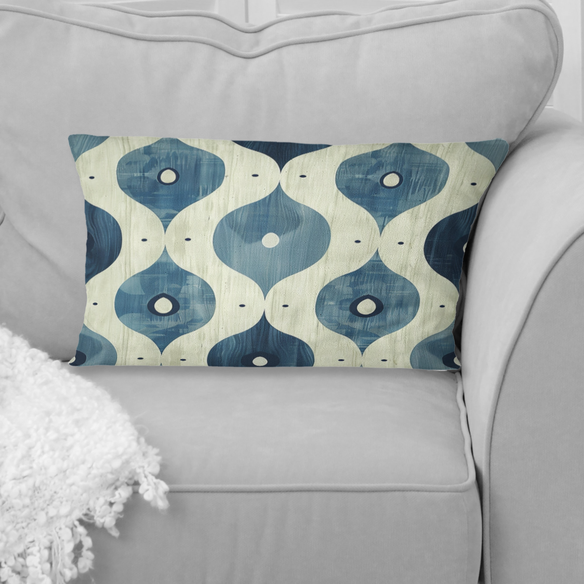 Design Art Blue Ogee Patterns IV - Midcentury Lumbar Pillow | Wayfair