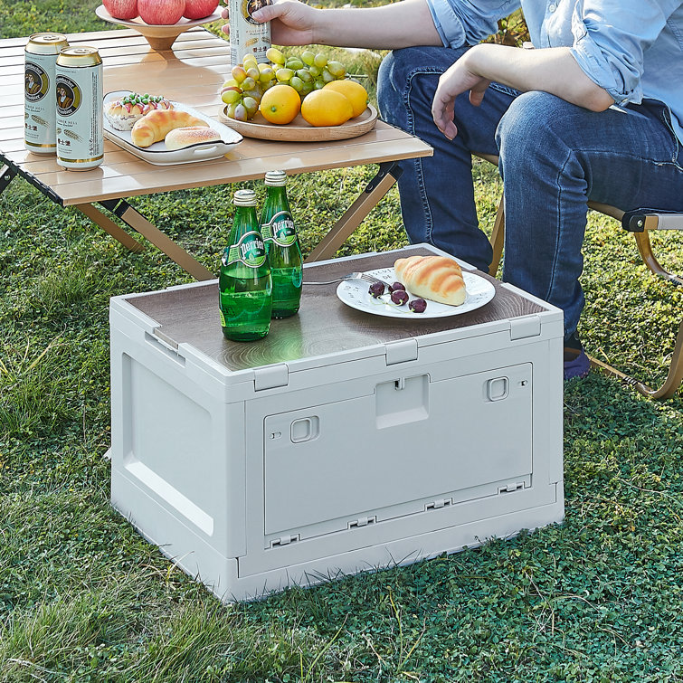 Rebrilliant Folding Storage Box With Wooden Lid,Outdoor Plastic Storage ...
