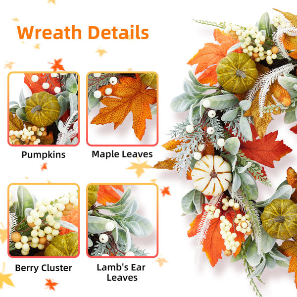 Primrue 20 Inch Fall for Front Door, Autumn Pumpkin with White Green ...