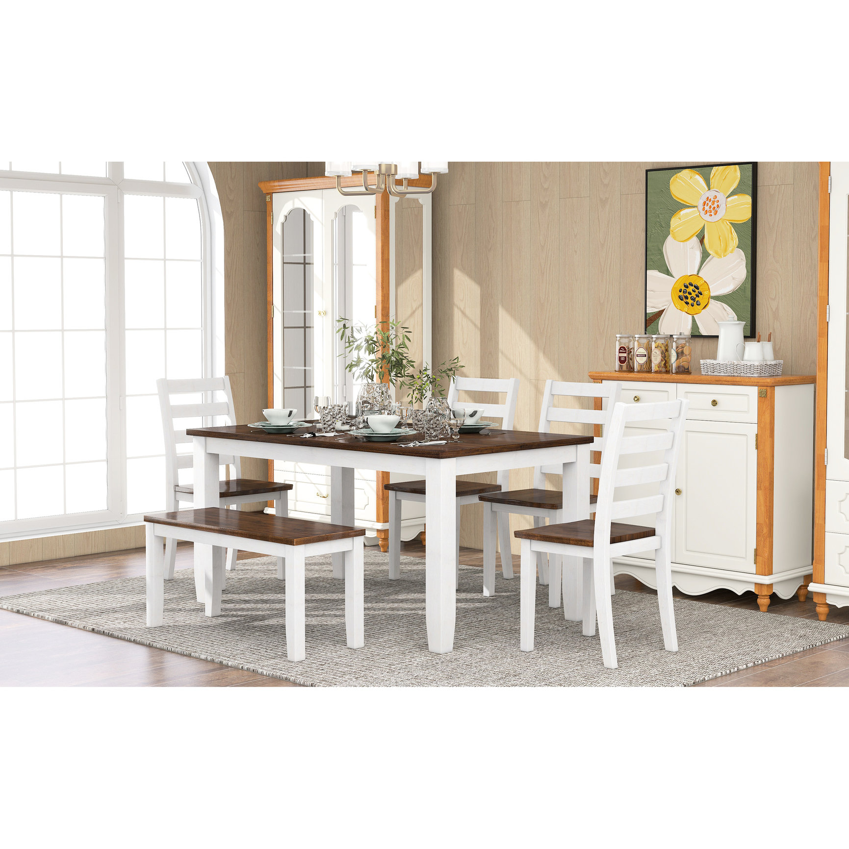 Red Barrel Studio® Stylish 6 Dining Table , Walnut + Cottage White, 4 ...
