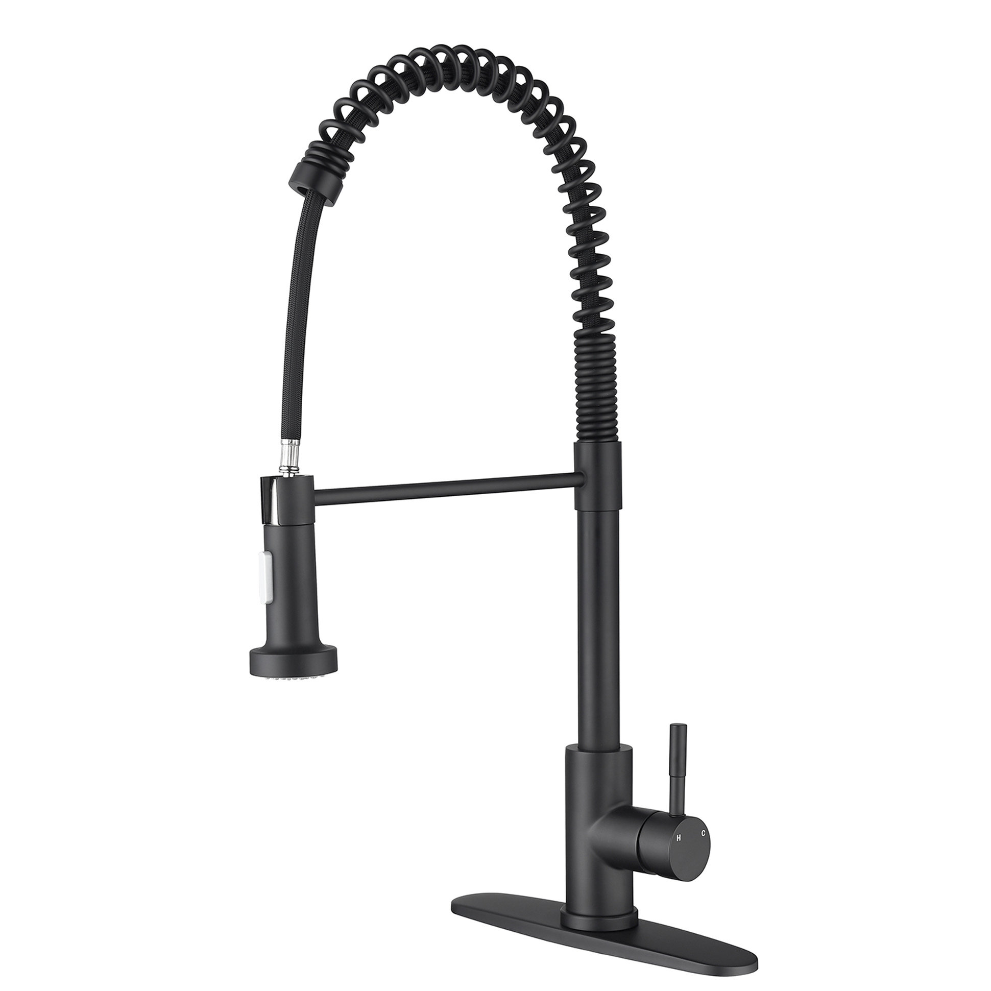 Ivy Bronx Pull Out Spray Kitchen Faucet, Matte Black, Stainless Steel ...
