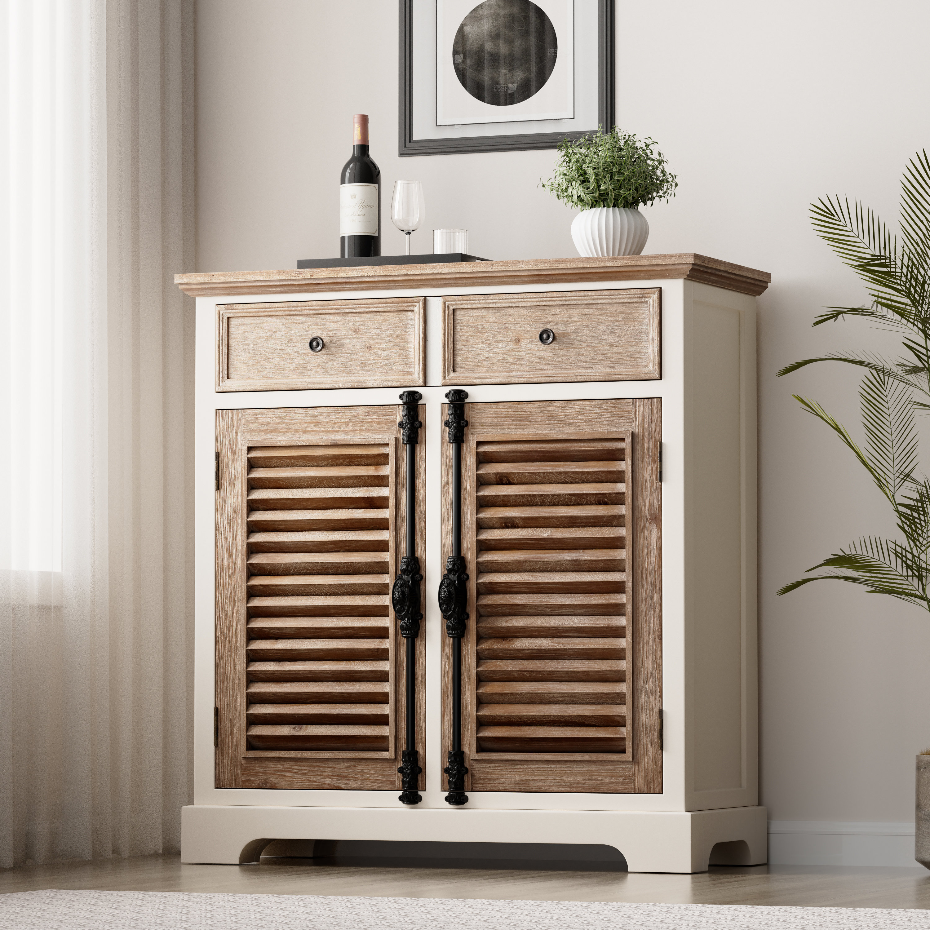 Ophelia & Co. Rustic Farmhouse Storage Buffet Cabinet With Drawer | Wayfair