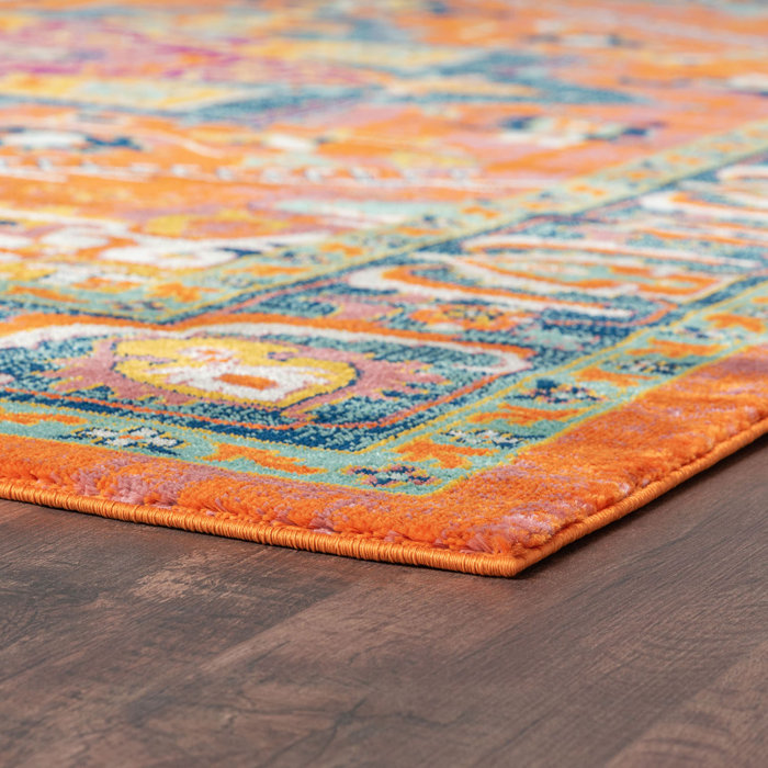Bungalow Rose Depew Performance Orange/Pink/Blue Rug & Reviews | Wayfair