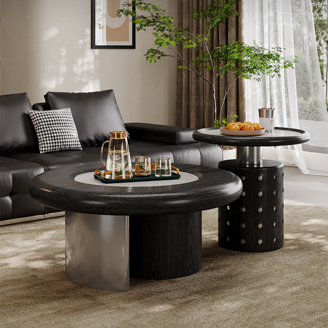 Latitude Run® Italian-style round stone slab coffee table set - Wayfair ...