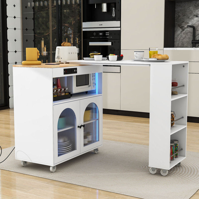 Ivy Bronx Rolling Kitchen Island with Extended Table, Kitchen Island ...