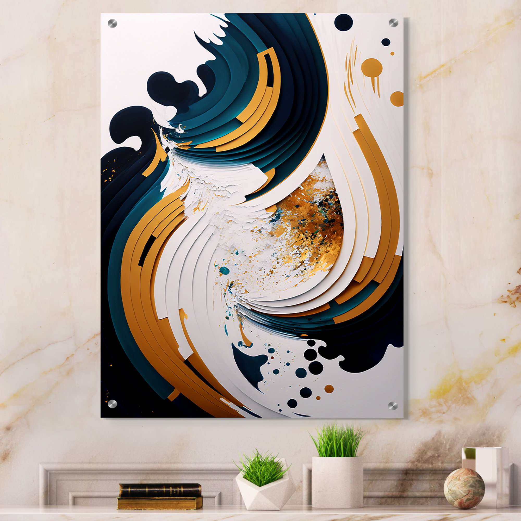 Mercer41 Blue And Gold Modern Art Abstract Painting VII - Abstract ...
