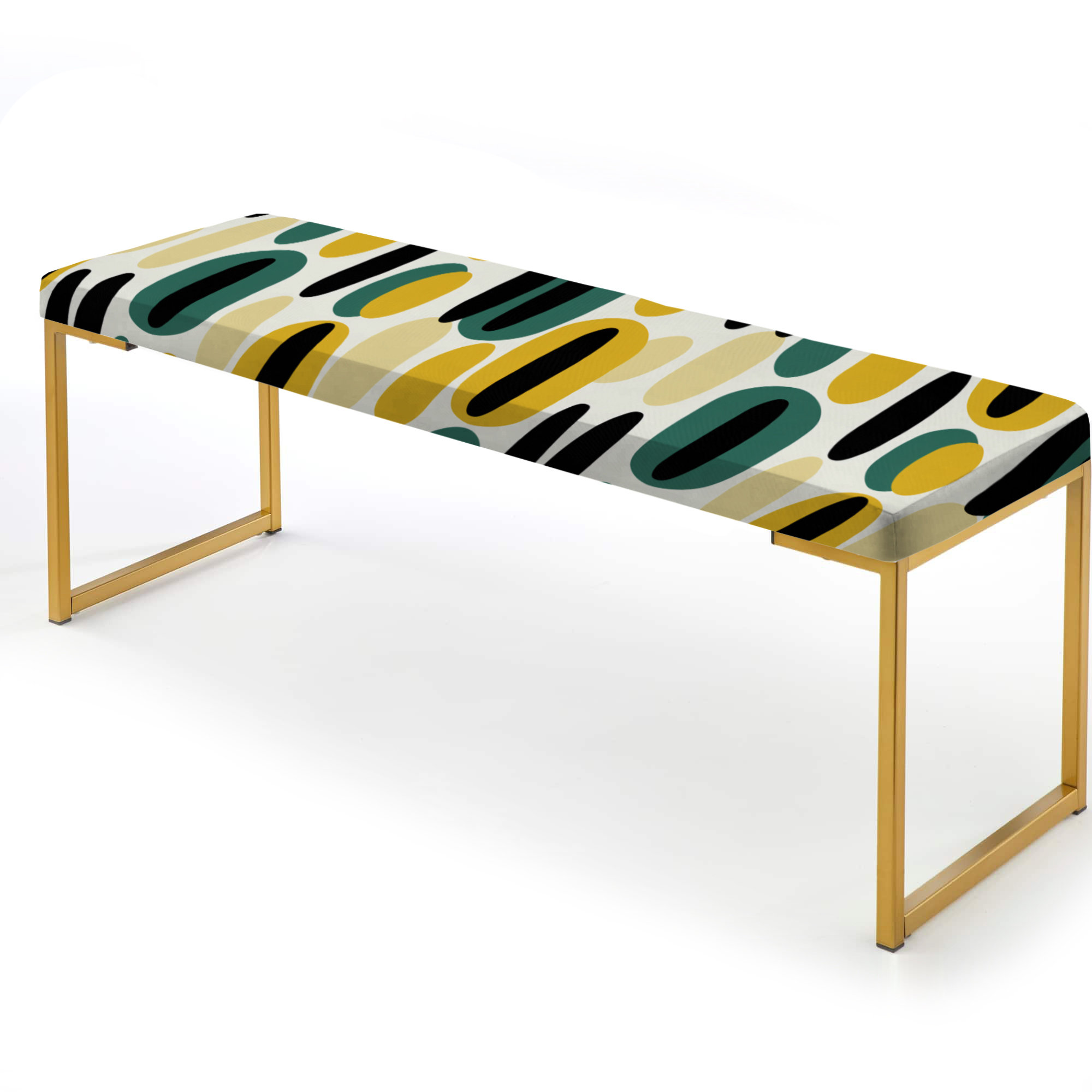 Design Art Yellow And Green Striped Oval Pattern - Striped Upholstered ...