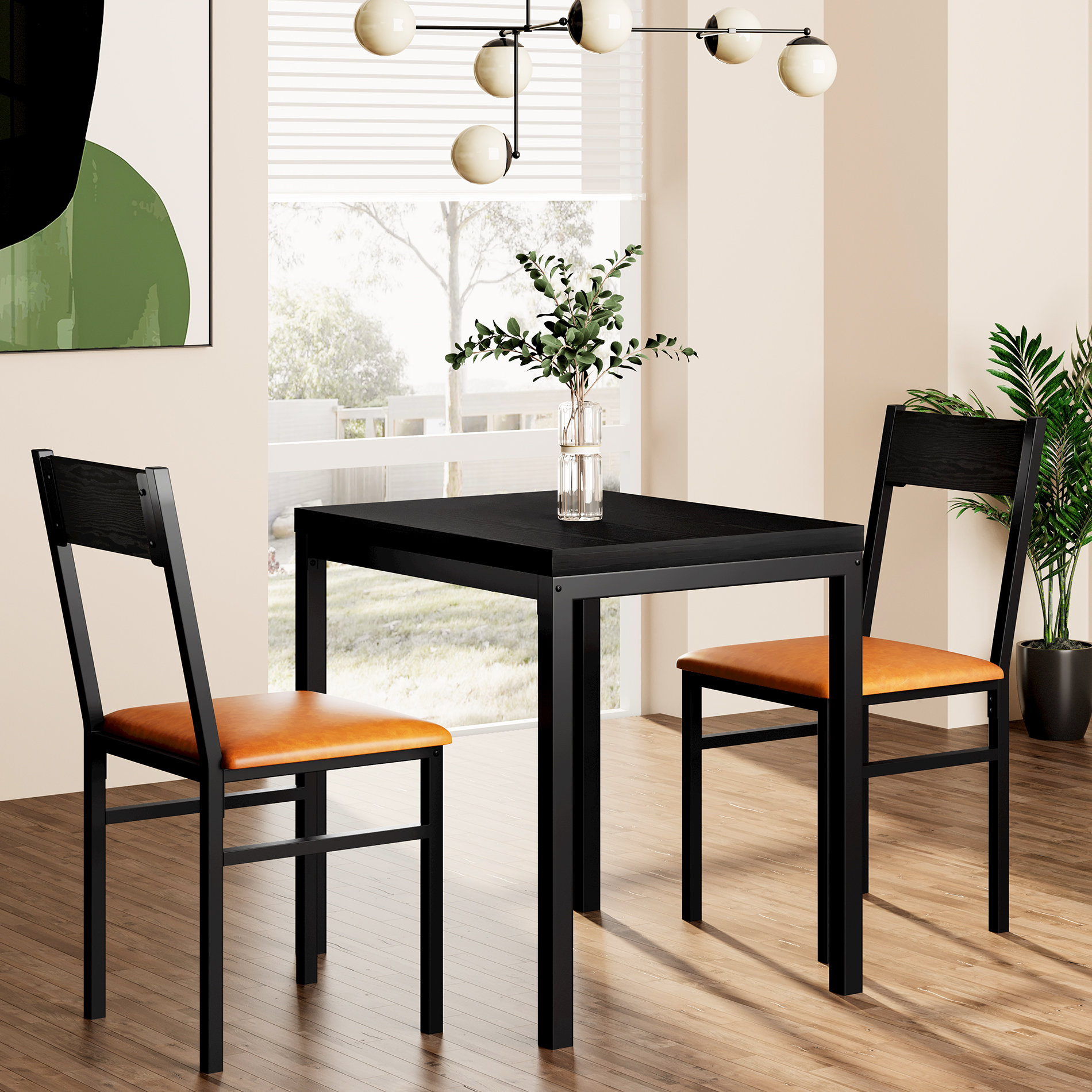 Winston Porter 3 Piece Dining Table Set With Cushioned Chairs, Modern ...