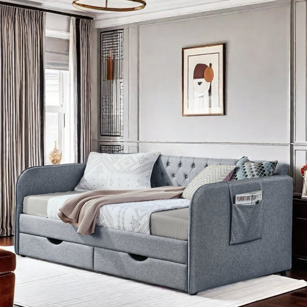 Wildon Home® Tanikia Upholstery Daybed with Trundle, Pocket and 2 ...