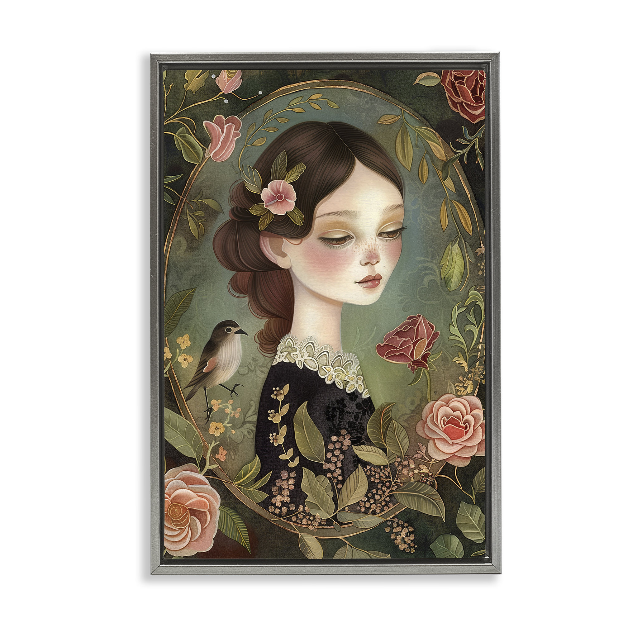 Red Barrel Studio® Vintage Lady & Floral Border Floating Frame, design ...