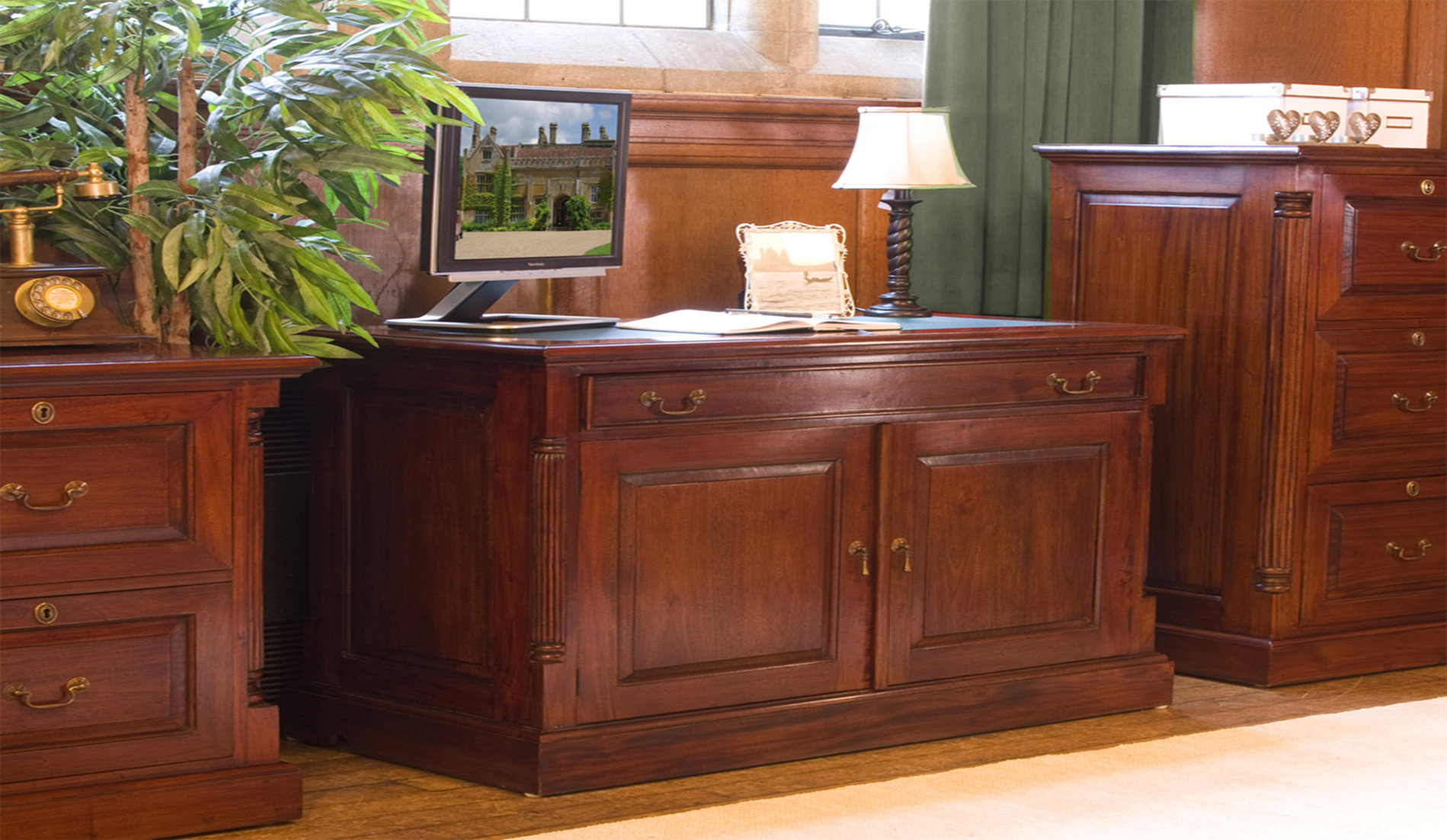 Baumhaus Ltd La Roque 113cm W Rectangle Computer Desk with and Cabinet ...