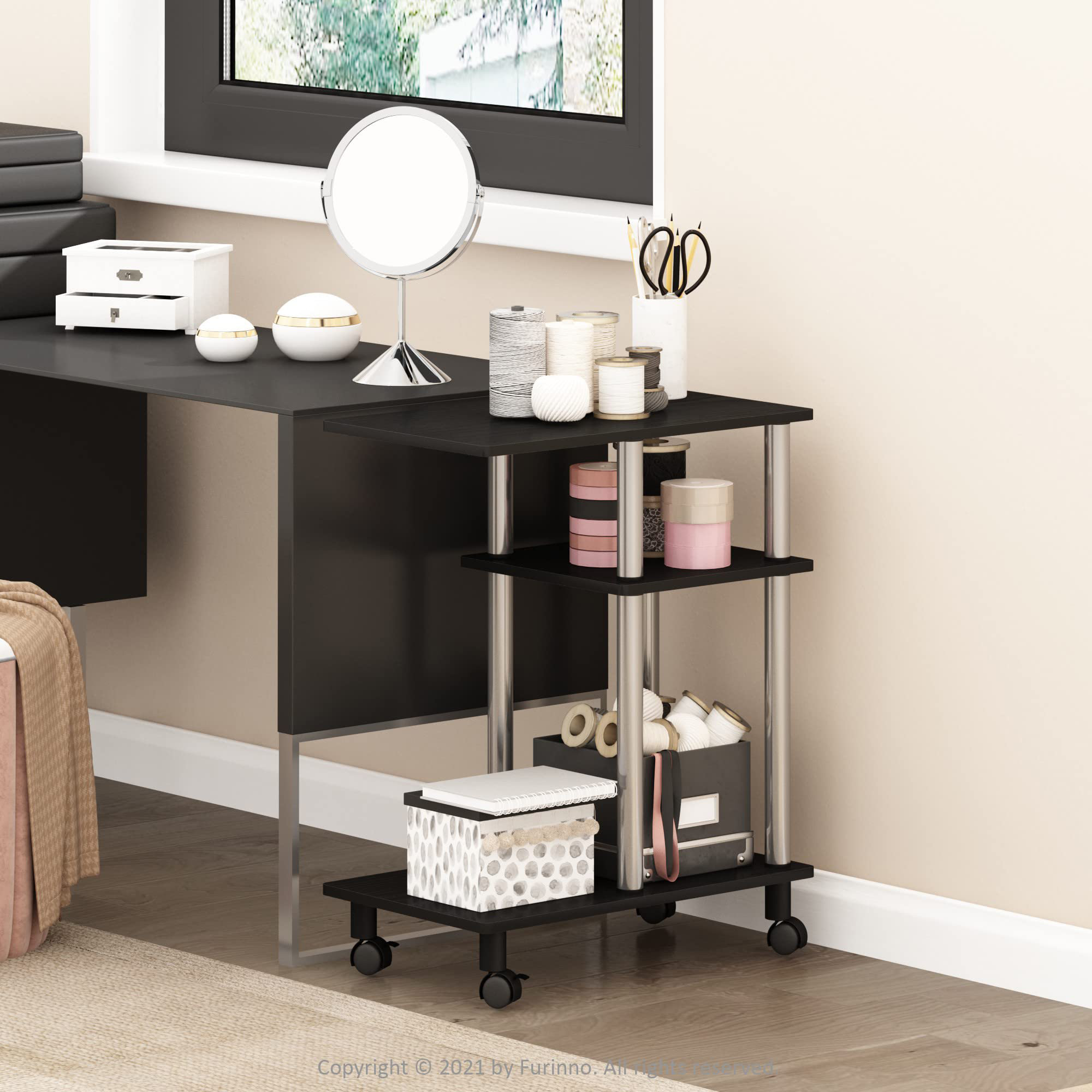 Ivy Bronx C Shape Sofa Side Table With 3 Shelves, Espresso/Black ...
