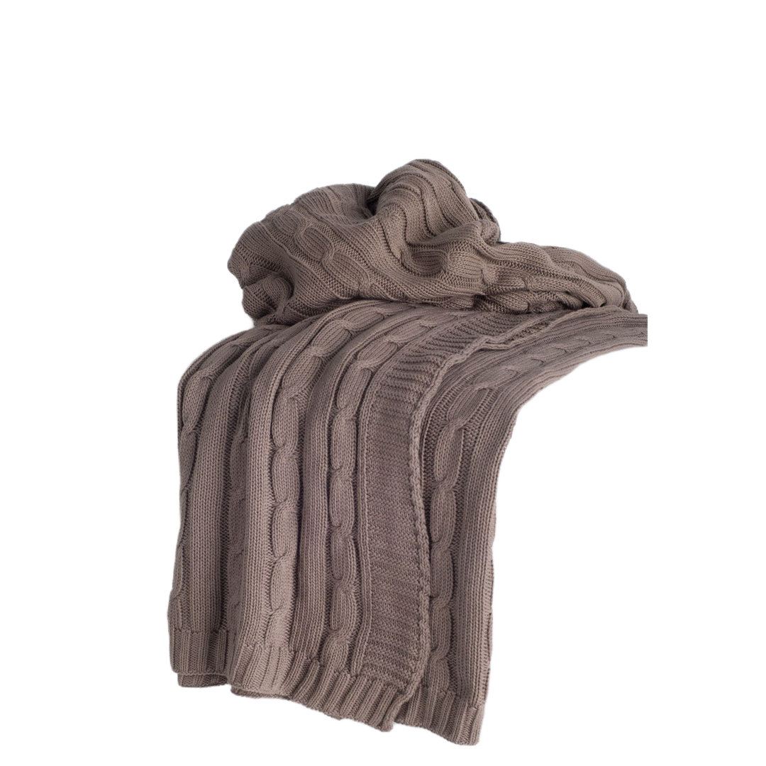HomeRoots Brown Knitted 100% Cotton Throw Blanket | Wayfair