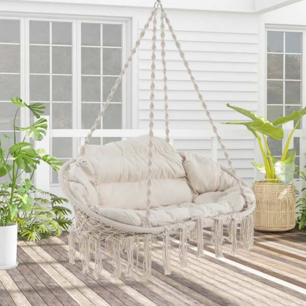 Dakota Fields Hand-Woven Rope Hanging Chair With Thick Cushion And ...
