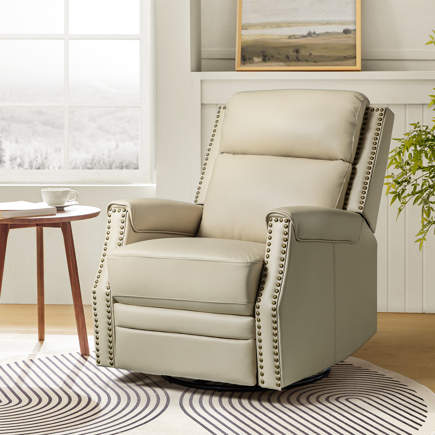 Wildon Home® Atascosa 30" Wide Genuine Leather Swivel Power Recliner ...