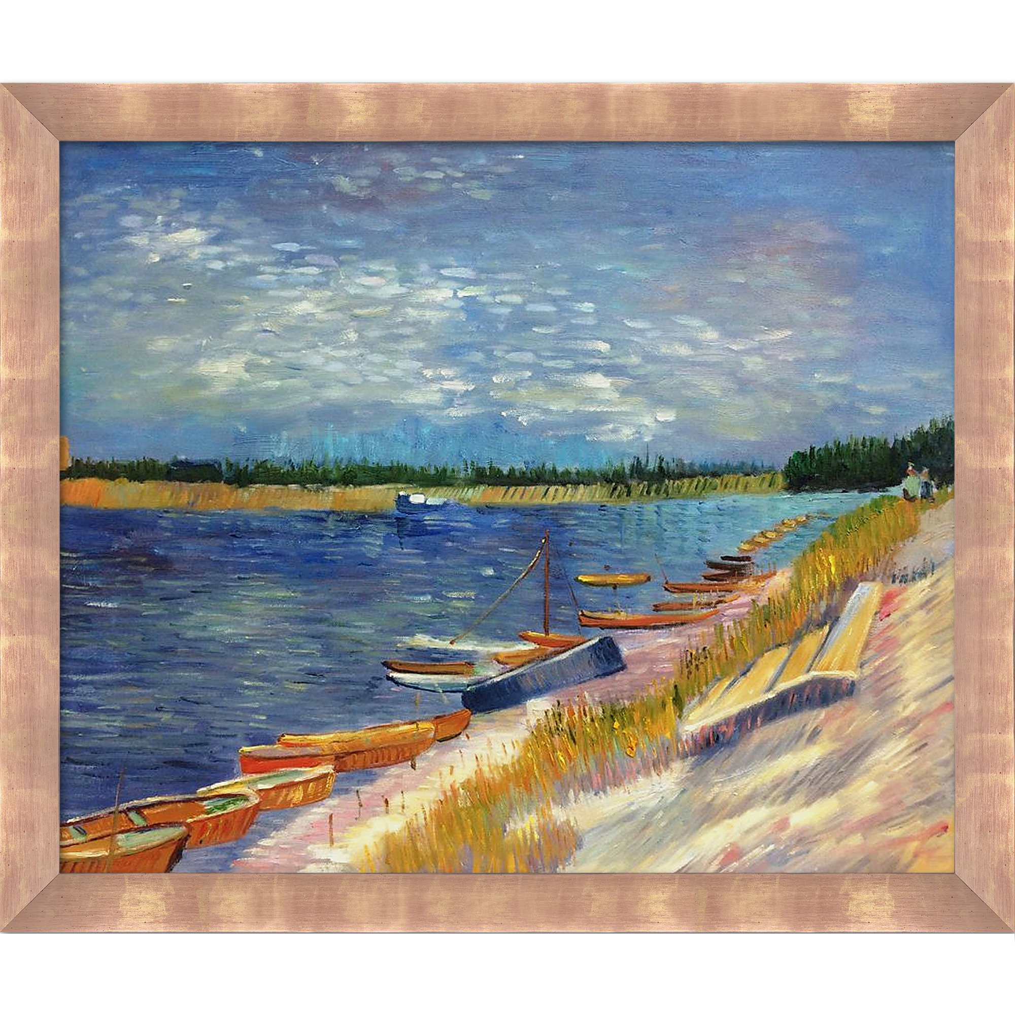 Overstock Art Moored Boats By Vincent Van Gogh With Blushing Rose Gold ...