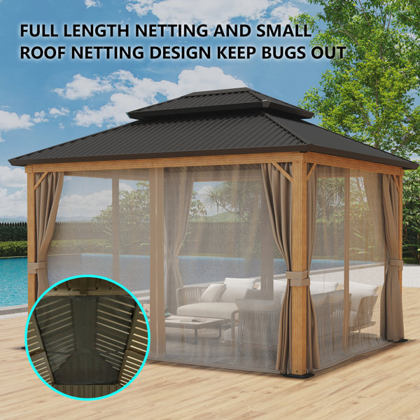 StarEcho 12 Ft. W x 10 Ft. D Metal Patio Double Roof Gazebo with ...