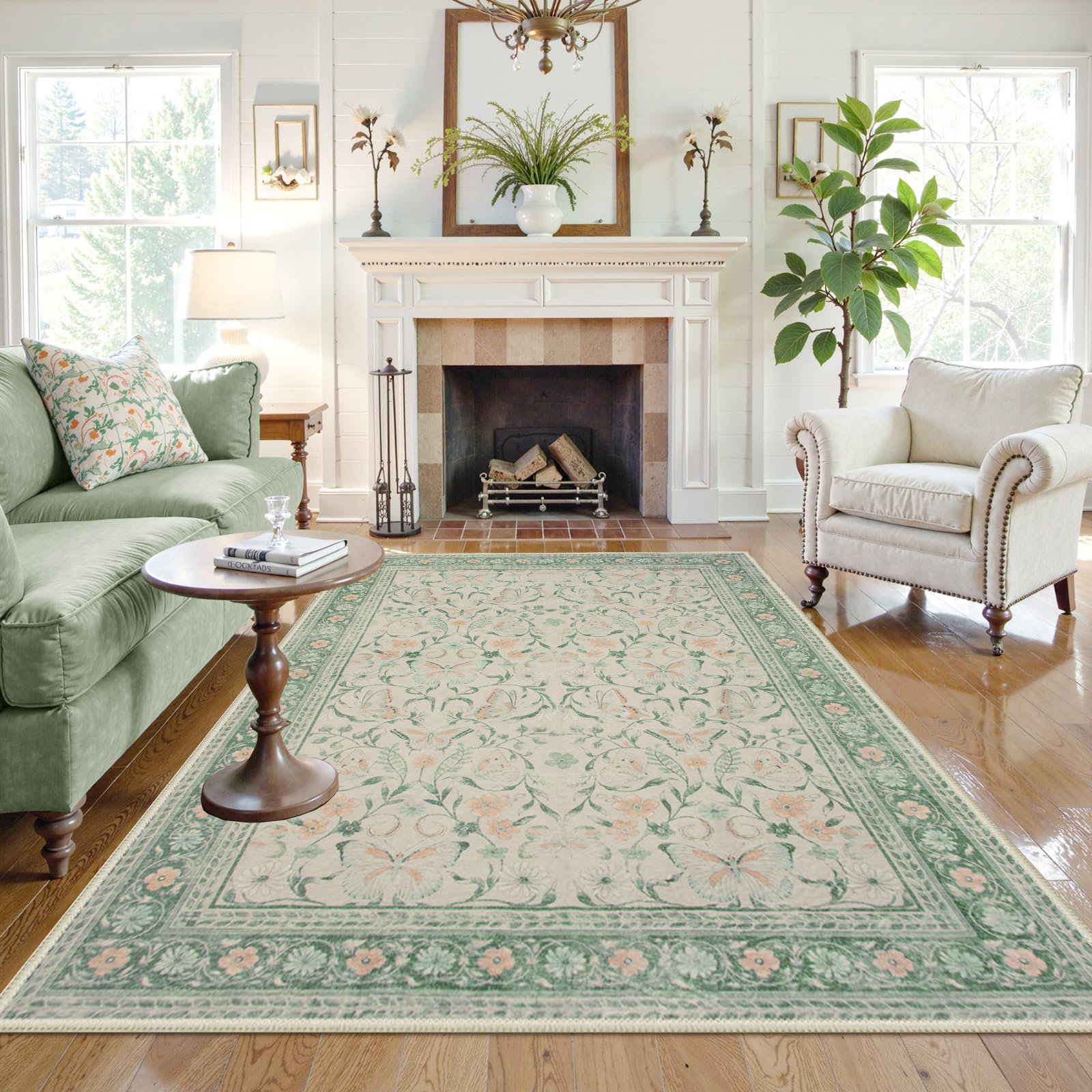 Dakota Fields Bohemian Washable Rug — Butterfly Bloom Area Rug For ...