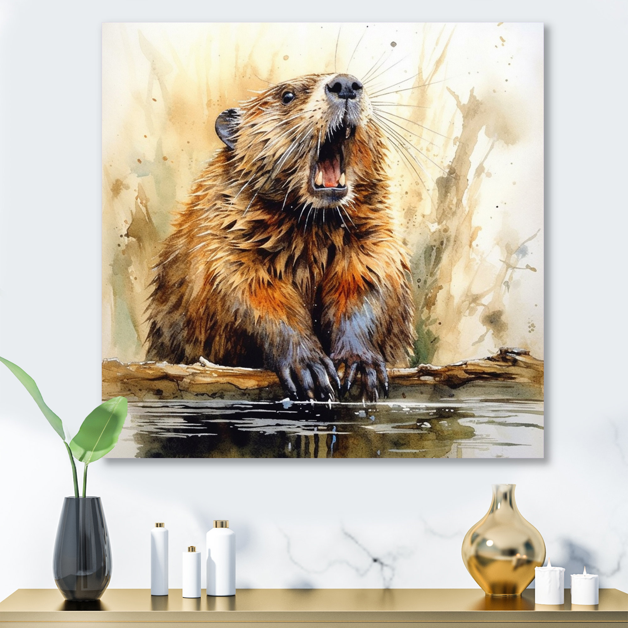 Millwood Pines Cute Beaver II - Animals Metal Wall Art Living Room ...